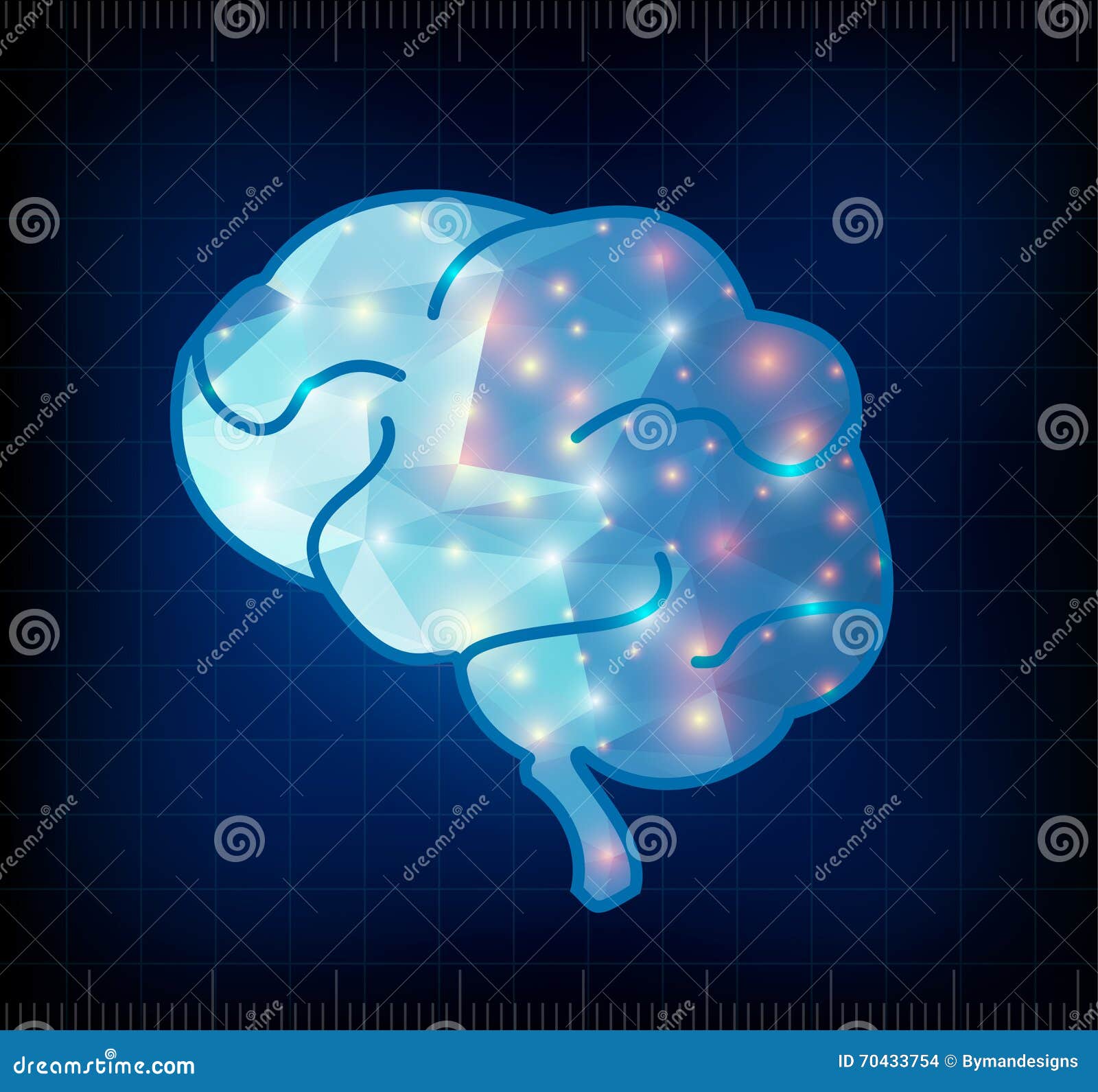 Brain Polygonal with Spot Lights Activity Impulse Stock Vector ...