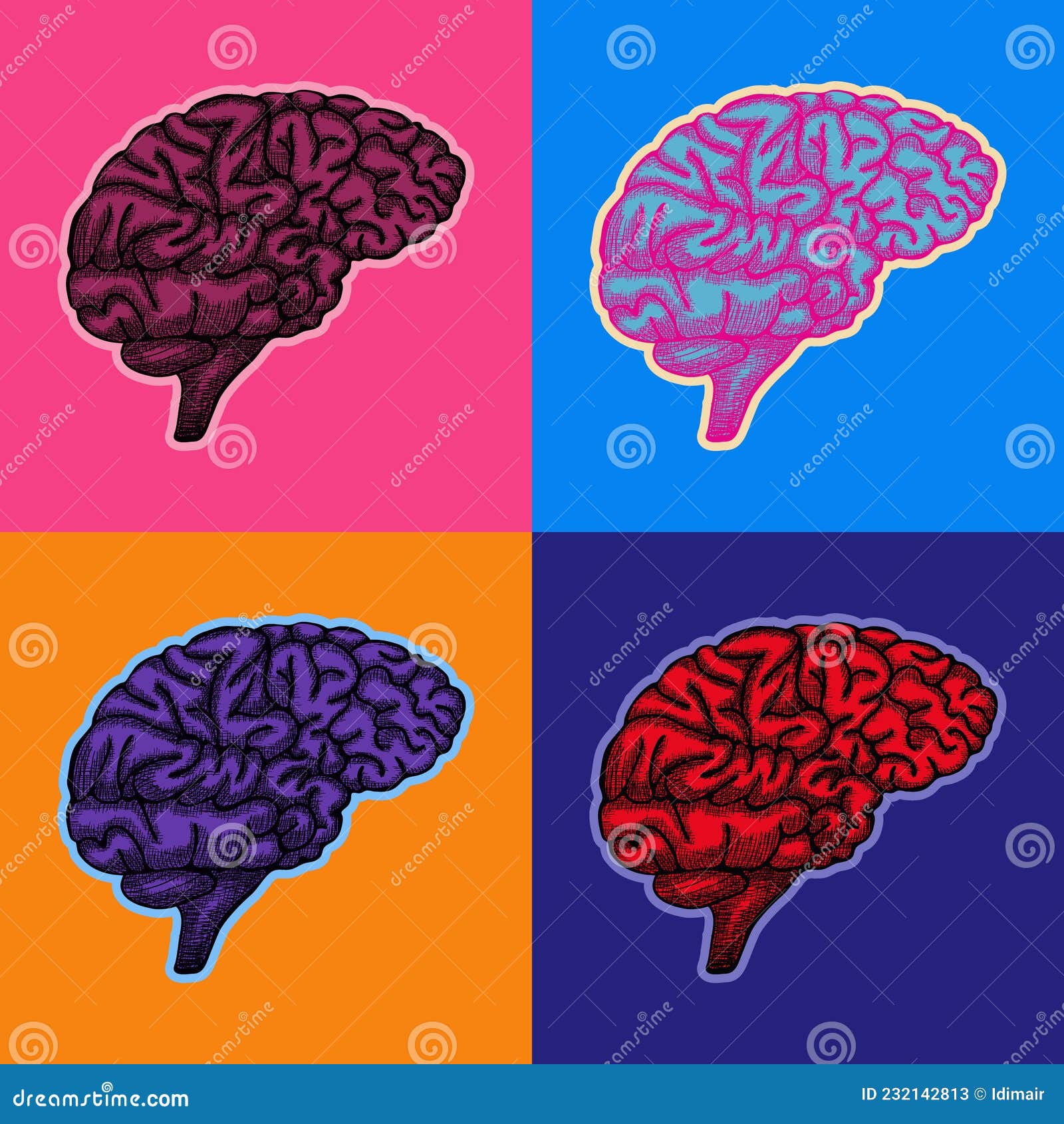 Brain Pop Art Style Andy Warhol Style Vector | CartoonDealer.com #232142813