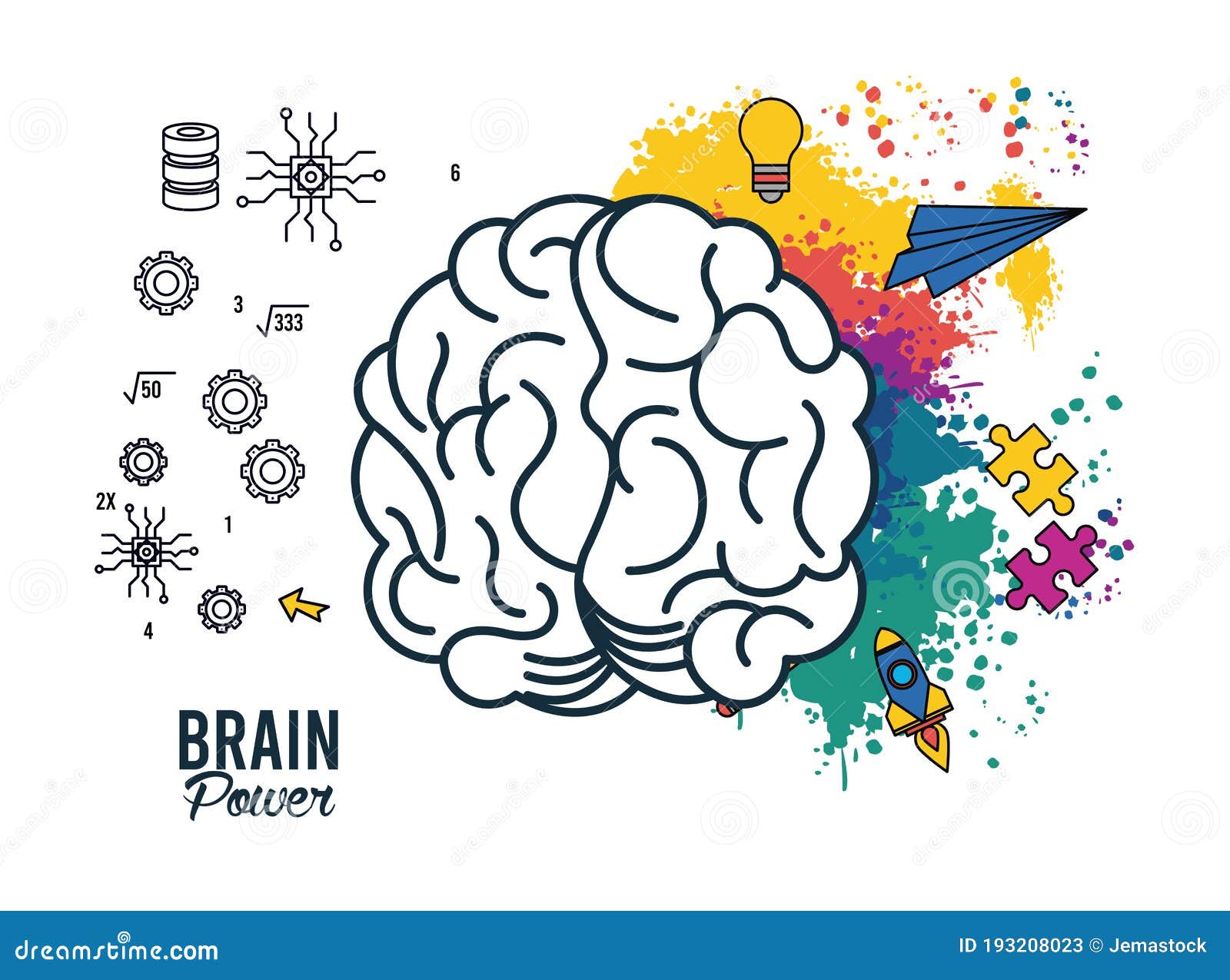Brain Power Poster with Colors and Set Items Stock Vector ...
