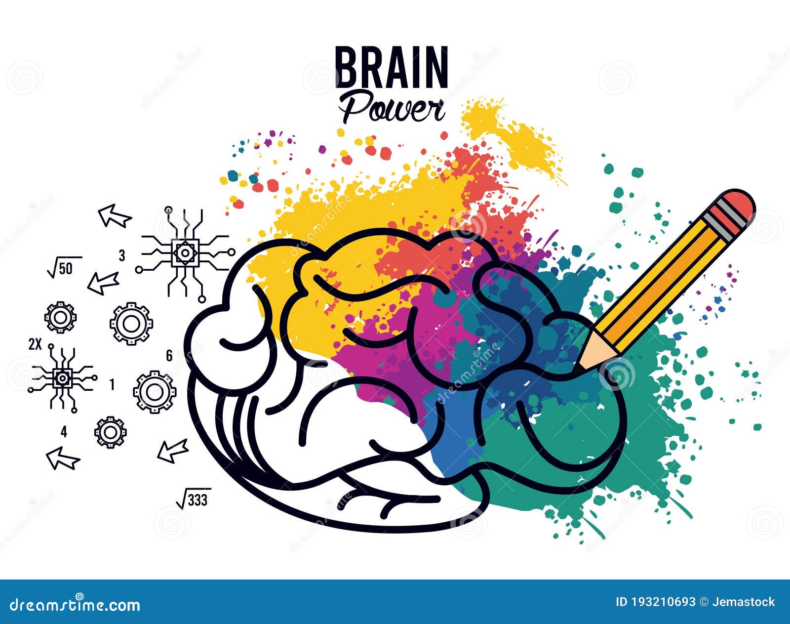 Brain Power Poster with Colors Splash and Pencil Stock Vector ...