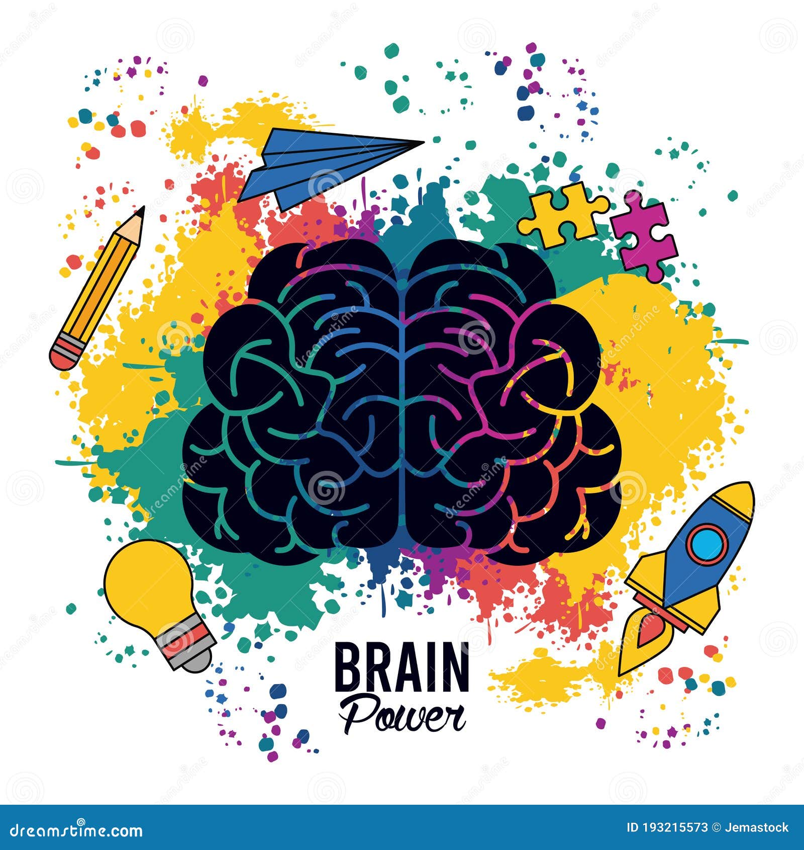 Brain Power Poster with Colors Splash and Set Creative Icons Stock ...