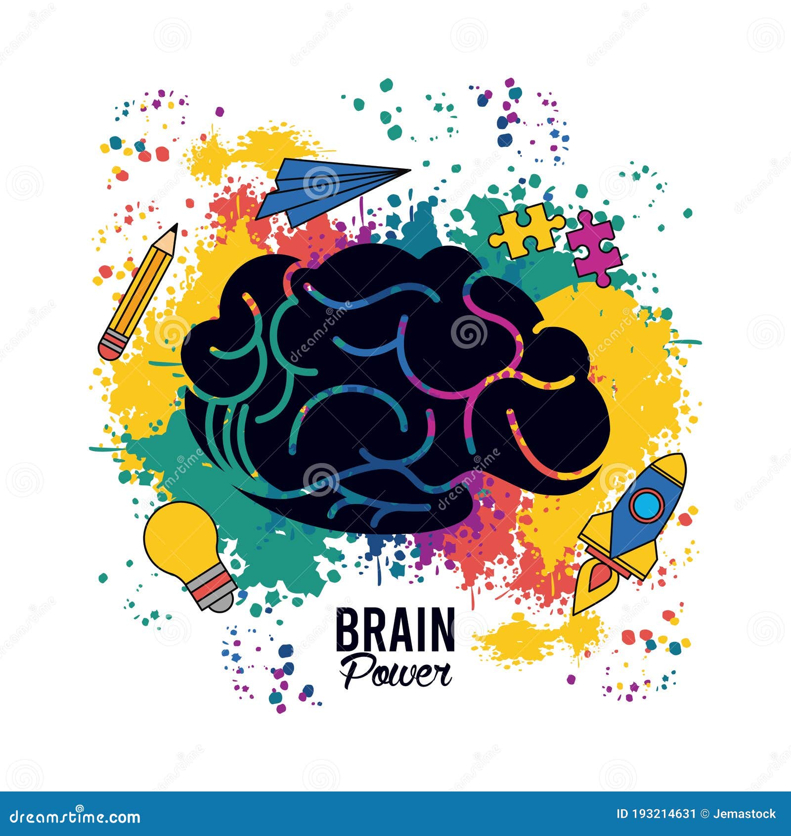 Brain Power Template with Colors Splash and Set Icons Stock Vector ...