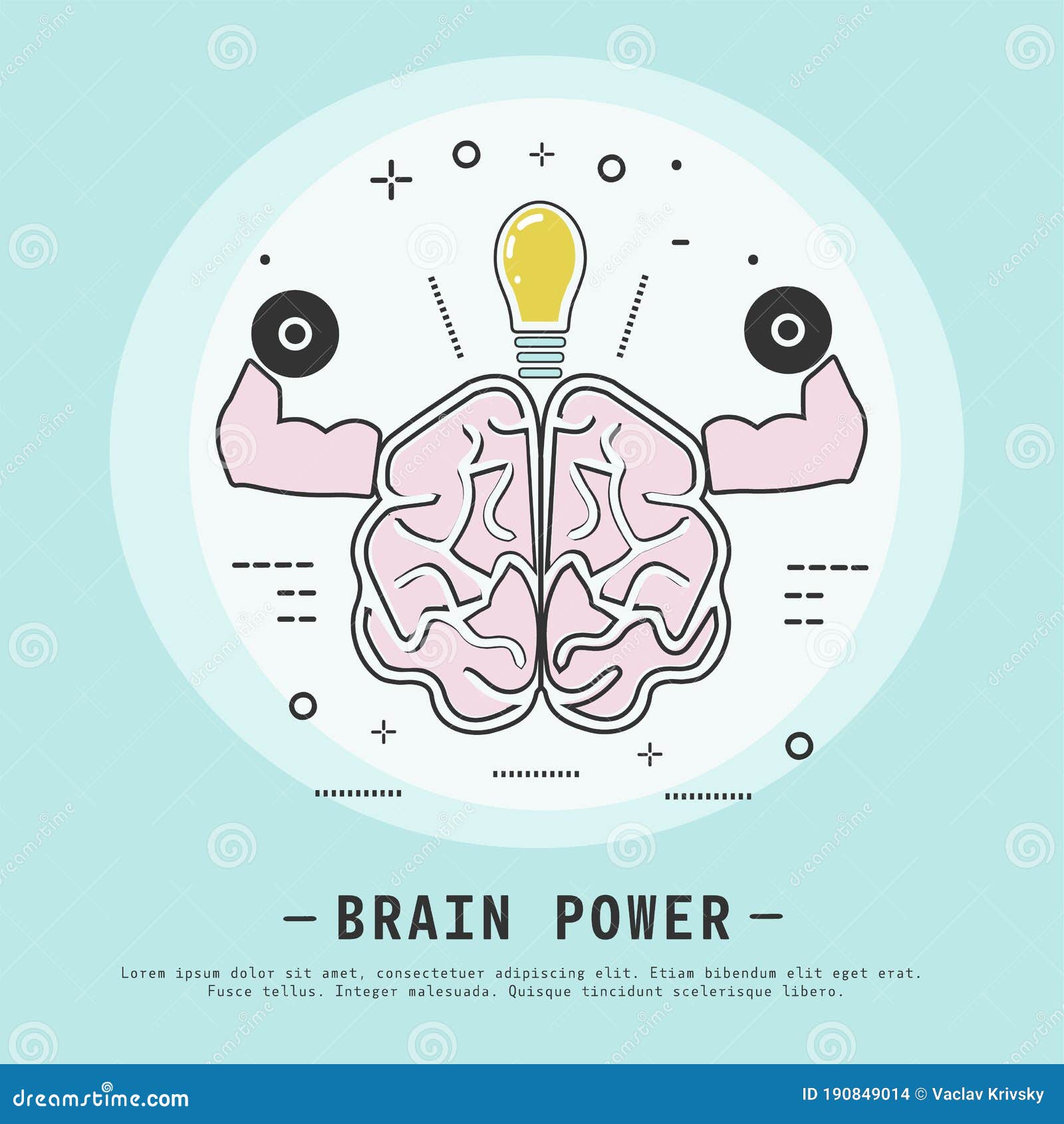 Brain Power Vector Illustration. Modern Flat Thin Line Icon Design ...