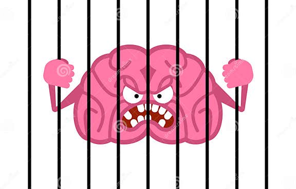 Brain in Prison. Brains in a Head Cage. Thoughts in Captivity Concept ...
