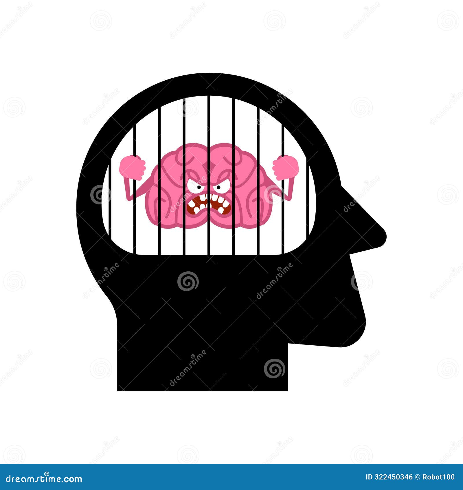 Brain in Prison. Brains in a Head Cage. Thoughts in Captivity Concept ...