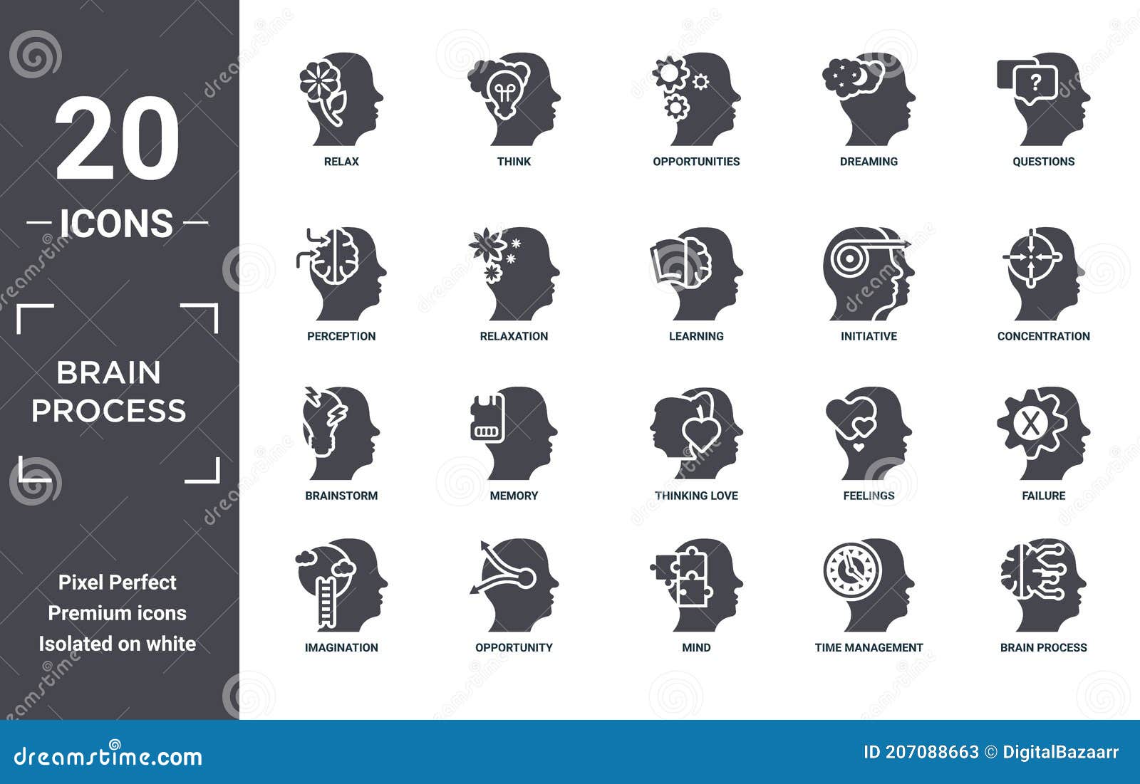 Brain.process icon set stock vector. Illustration of failure - 207088663