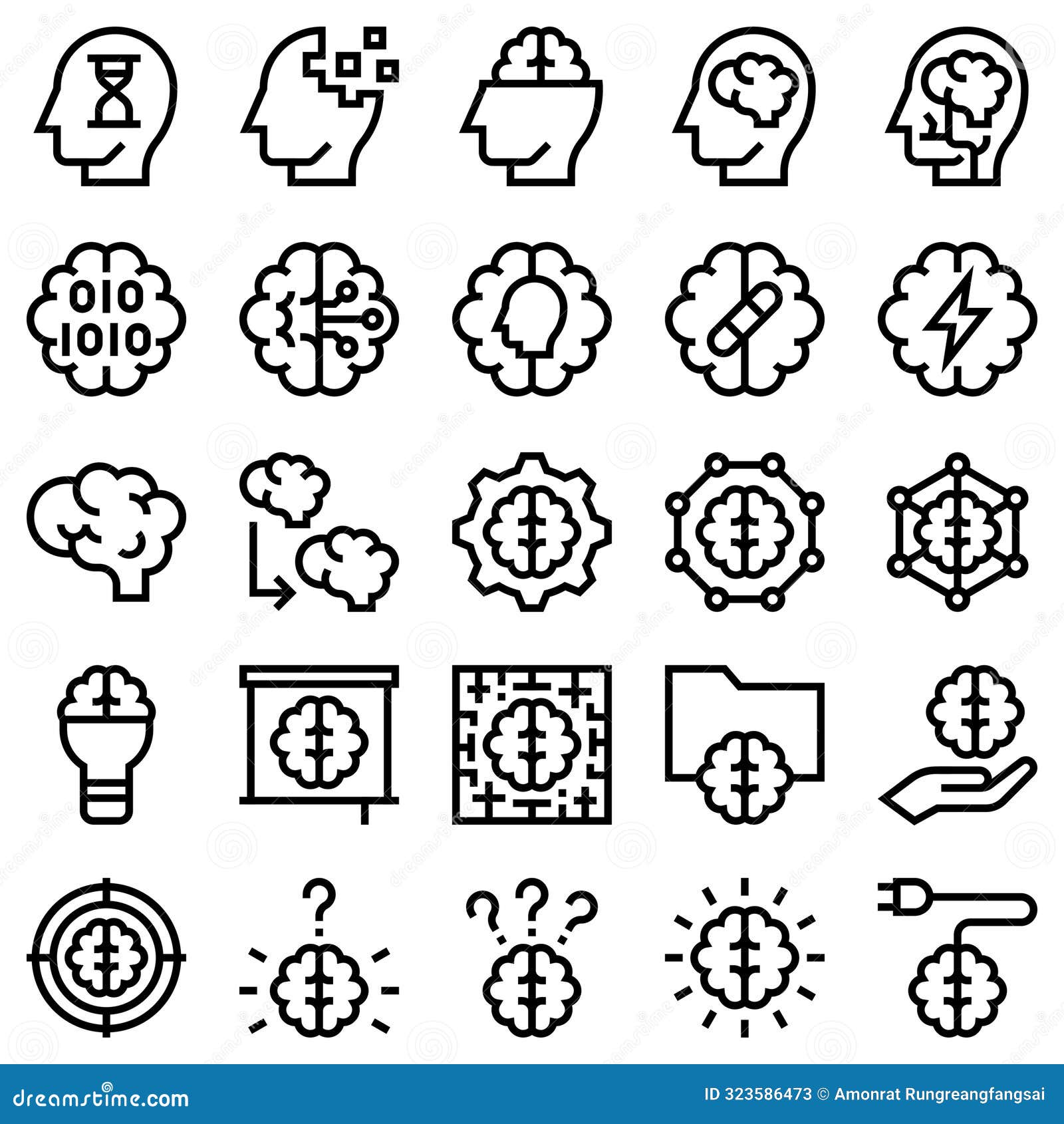 Brain Process Line Icon Set 3, Vector Illustrations Stock Vector ...