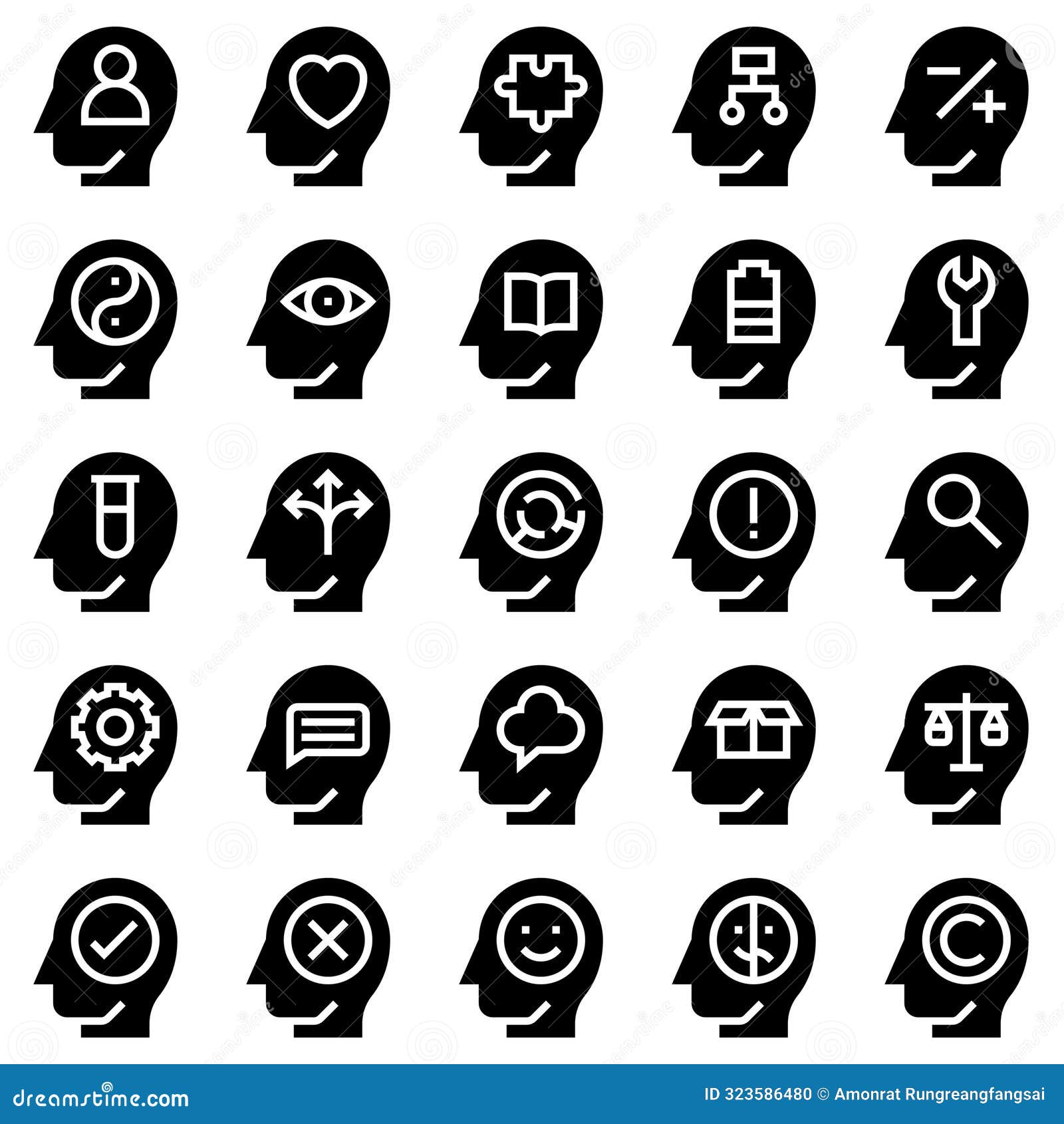 Brain Process Solid Icon Set, Vector Illustrations Stock Vector ...