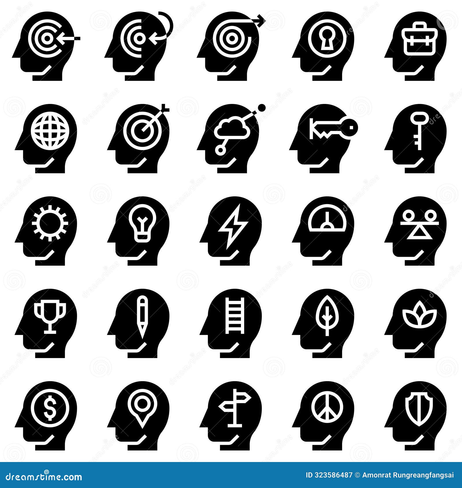 Brain Process Solid Icon Set 2, Vector Illustrations Stock Vector ...