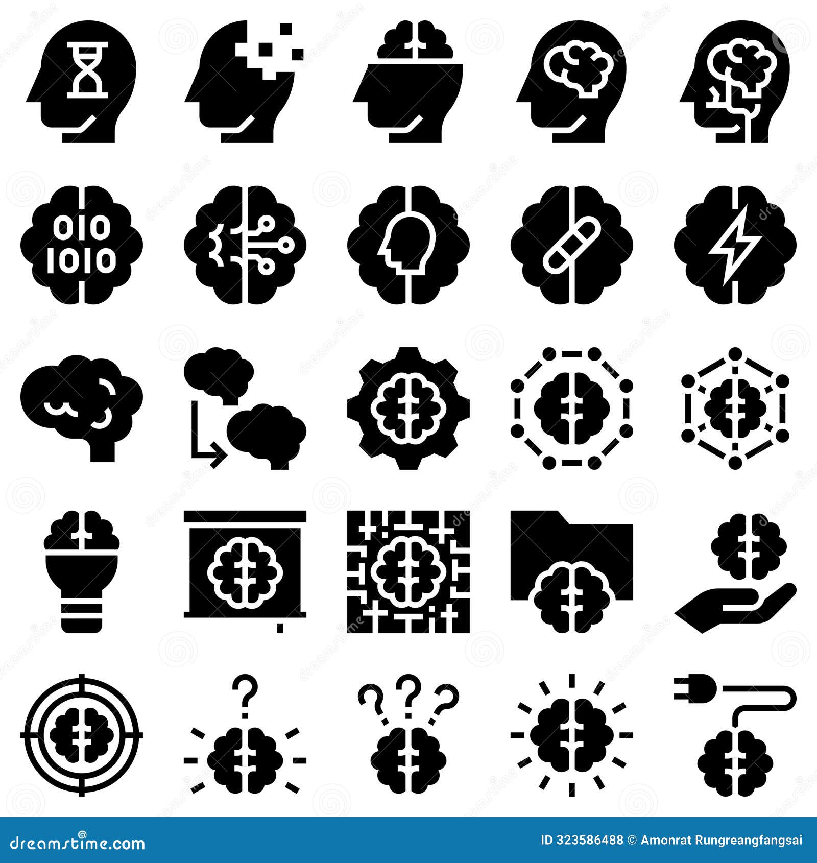 Brain Process Solid Icon Set 3, Vector Illustrations Stock Vector ...