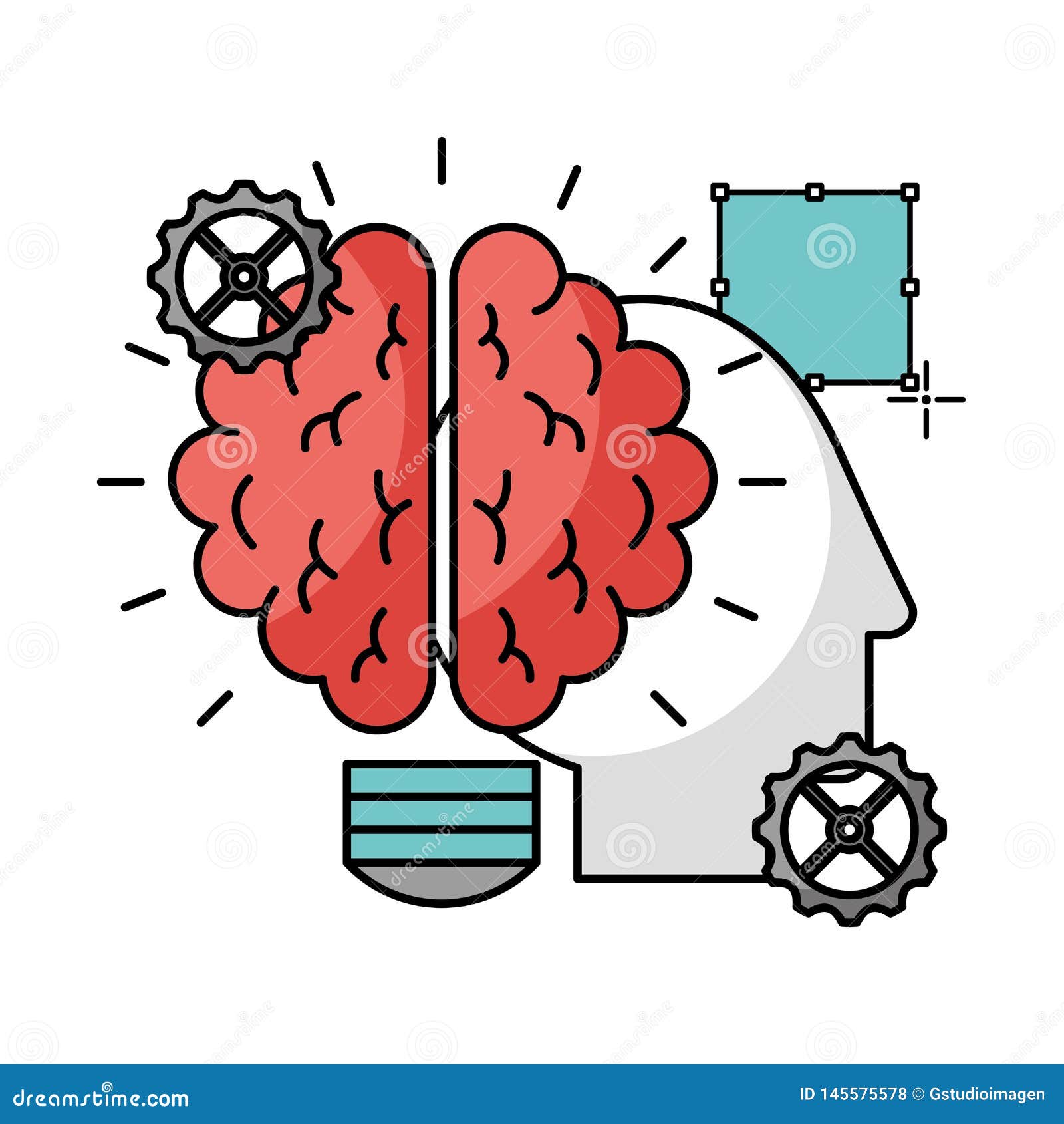 Brain with Profile and Icons Stock Vector - Illustration of brain ...