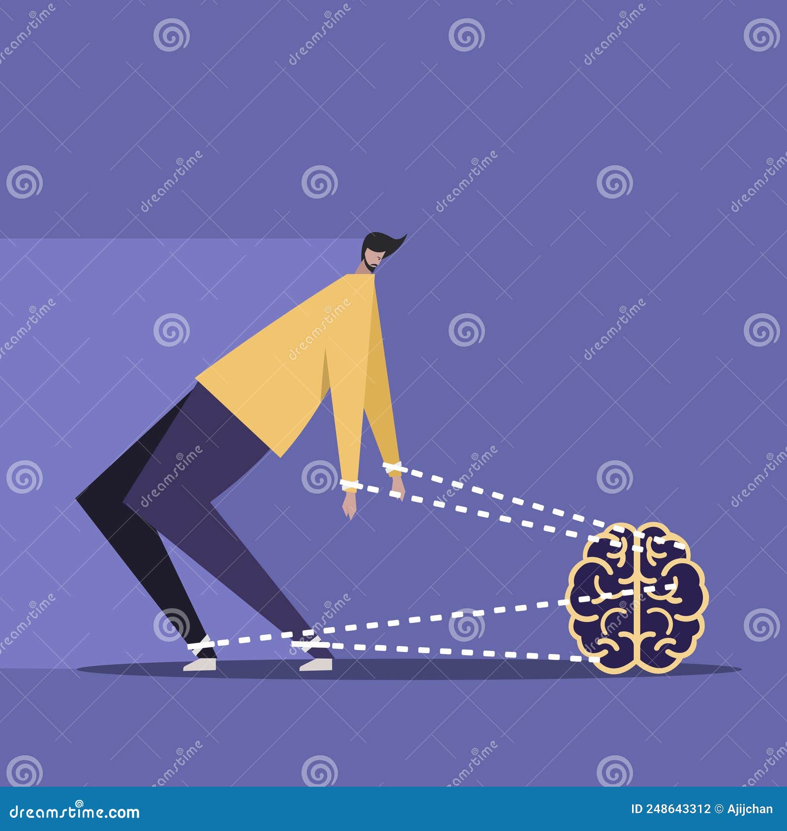 Imaginary Strings of Brain Pulling Back a Man from Moving Ahead Stock ...