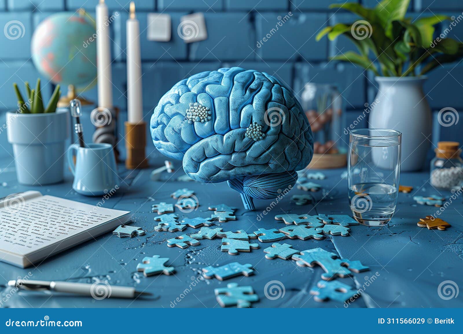 Brain with Puzzle Pieces on a Desk, Creative Mind, Exploding Brain Full ...