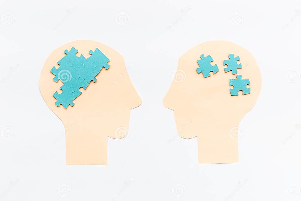 Brain Puzzles on Two Human Heads. Communication and Connection Concept ...