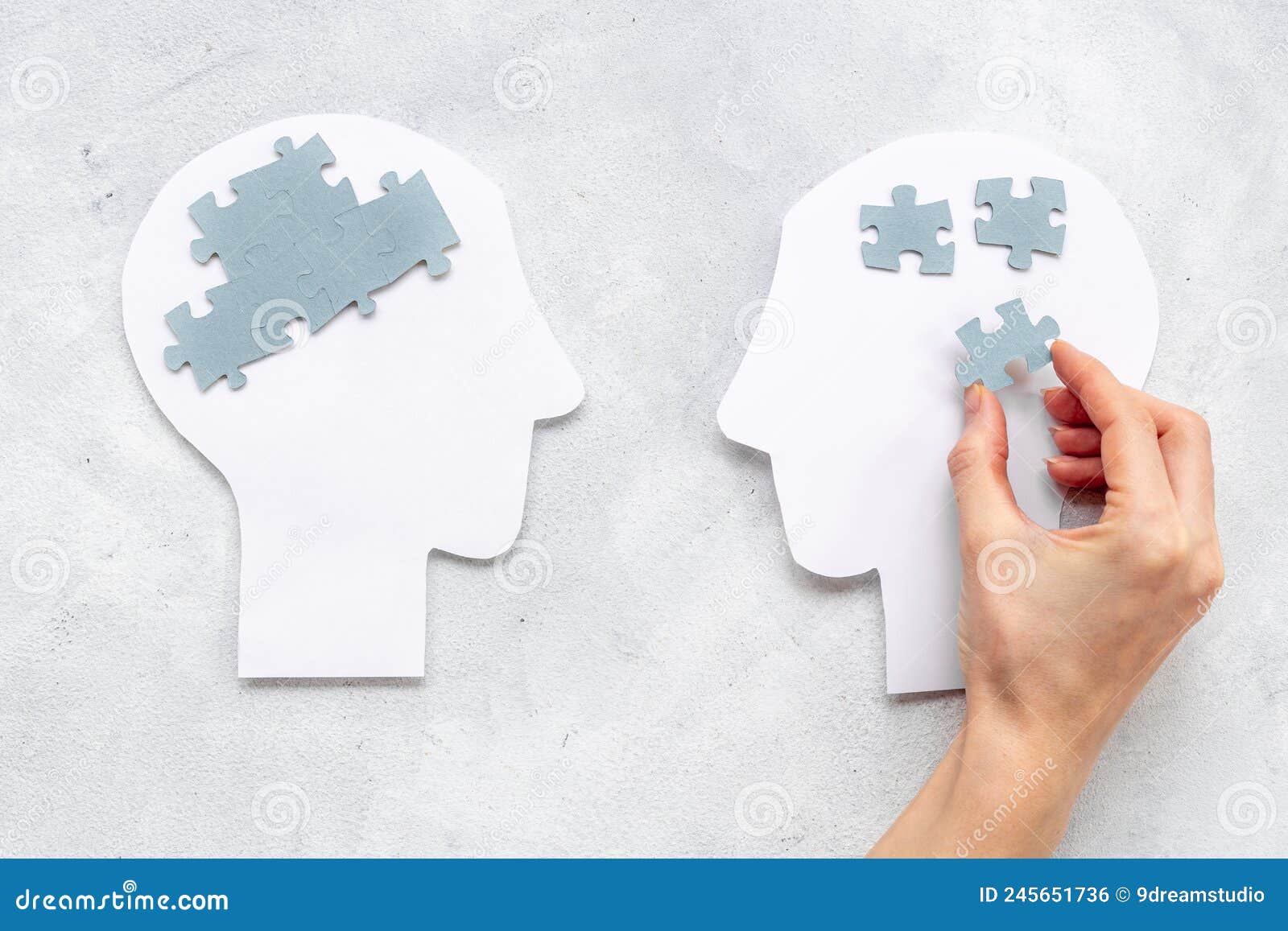 Brain Puzzles on Two Human Heads. Communication and Connection Concept ...