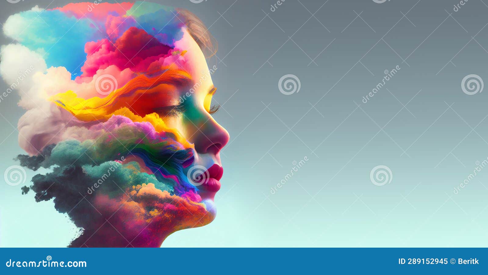 Brain with Rainbow Cloud, Creativity Explosion of Ideas, Positive ...