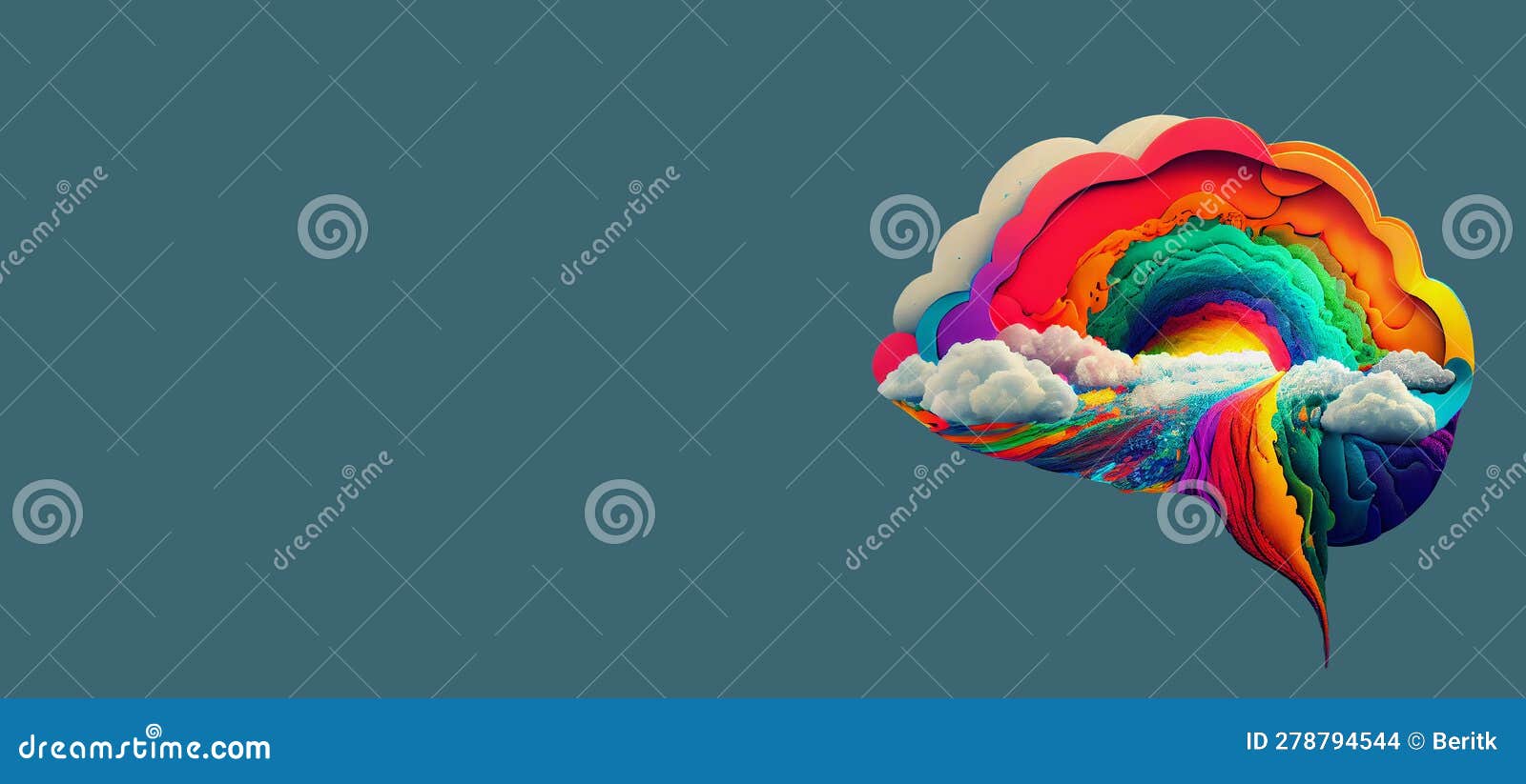 Brain with Rainbow Colored Clouds, Creativity Explosion, Positive ...
