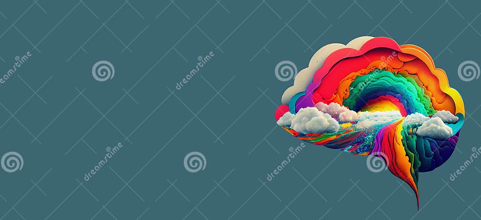 Brain with Rainbow Colored Clouds, Creativity Explosion, Positive ...