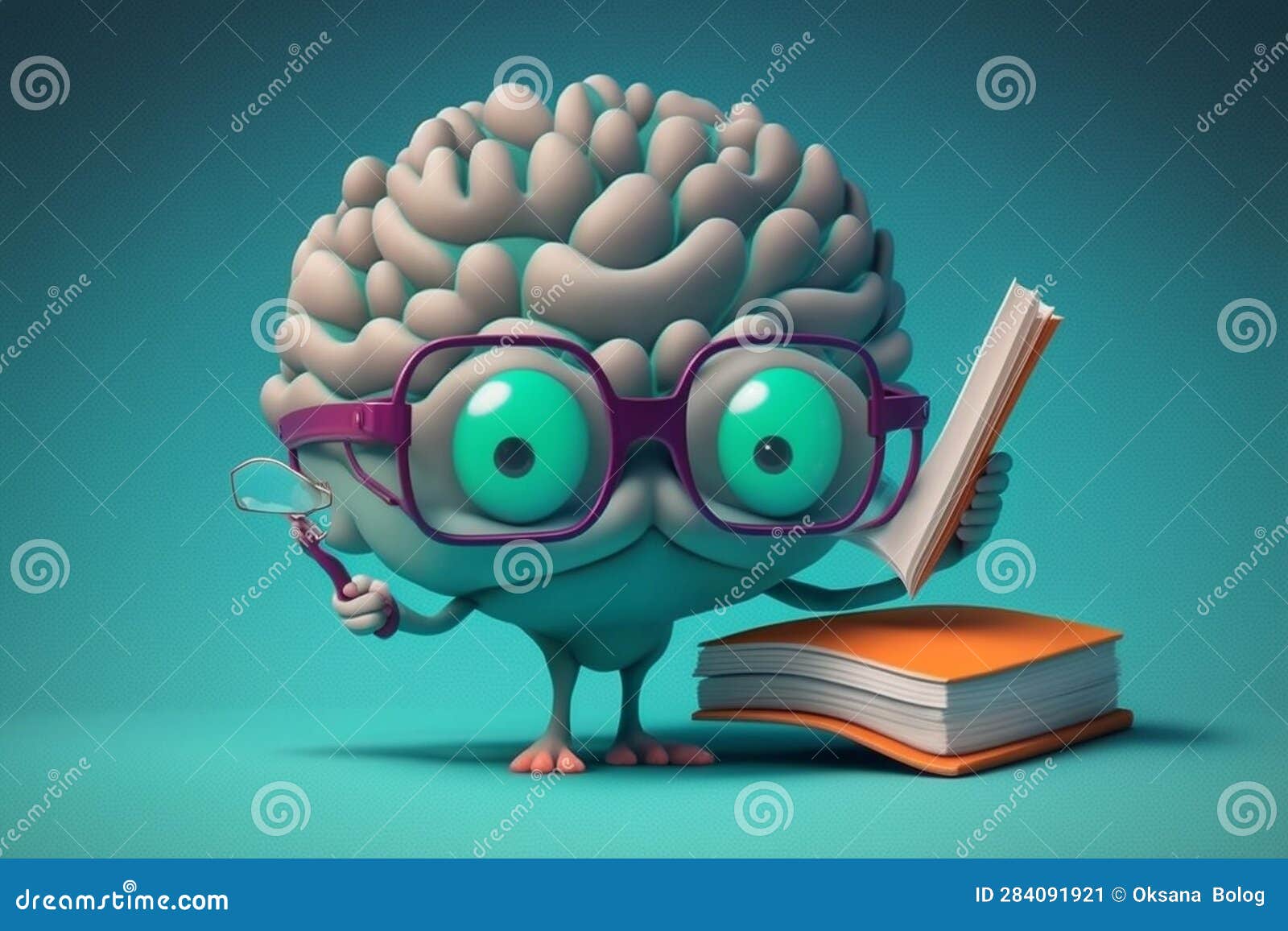 Cartoon Brain with Eyes. the Brain Receives Knowledge. Stock ...