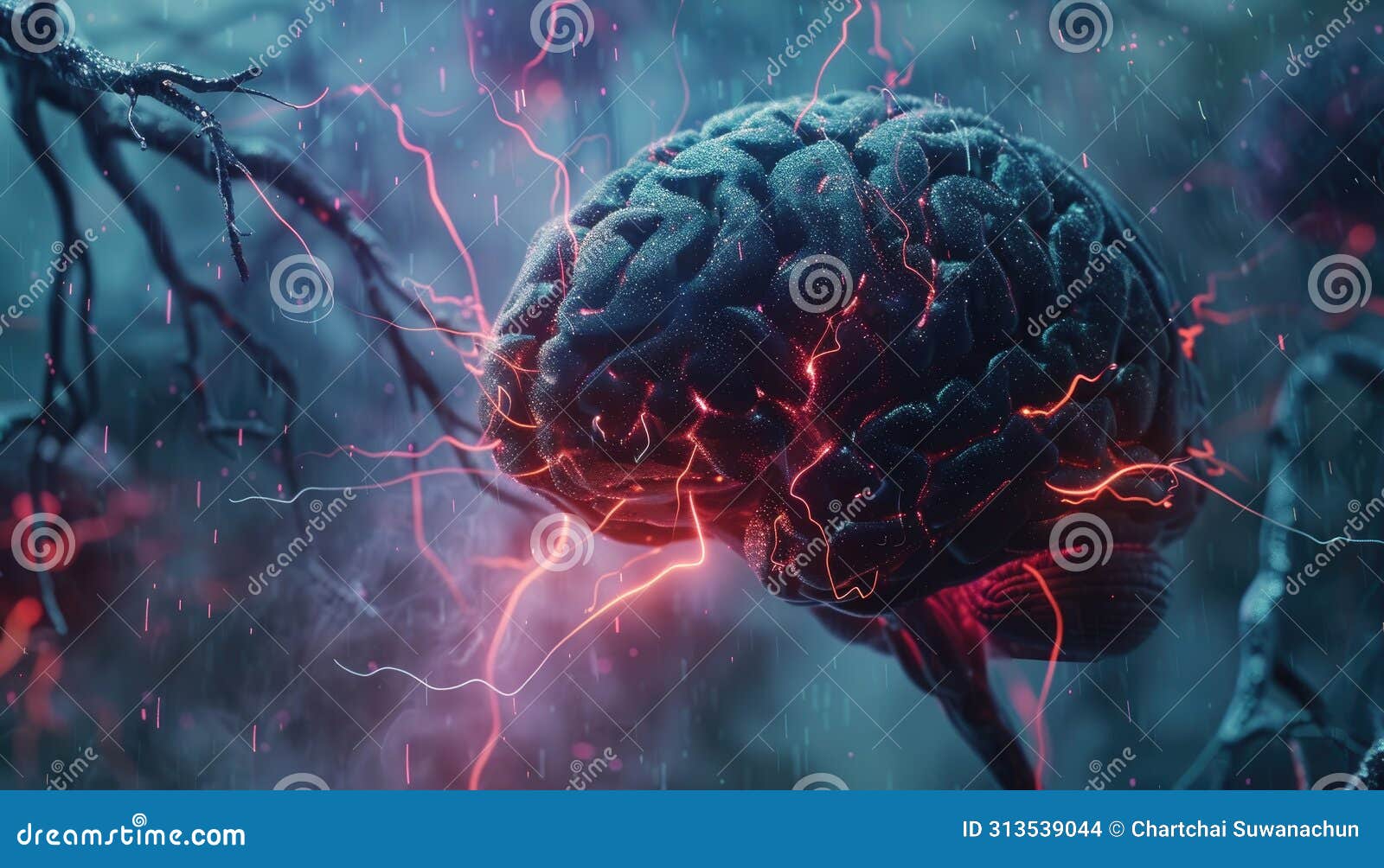 A Brain with Red and Orange Sparks Coming Out of it by AI Generated ...