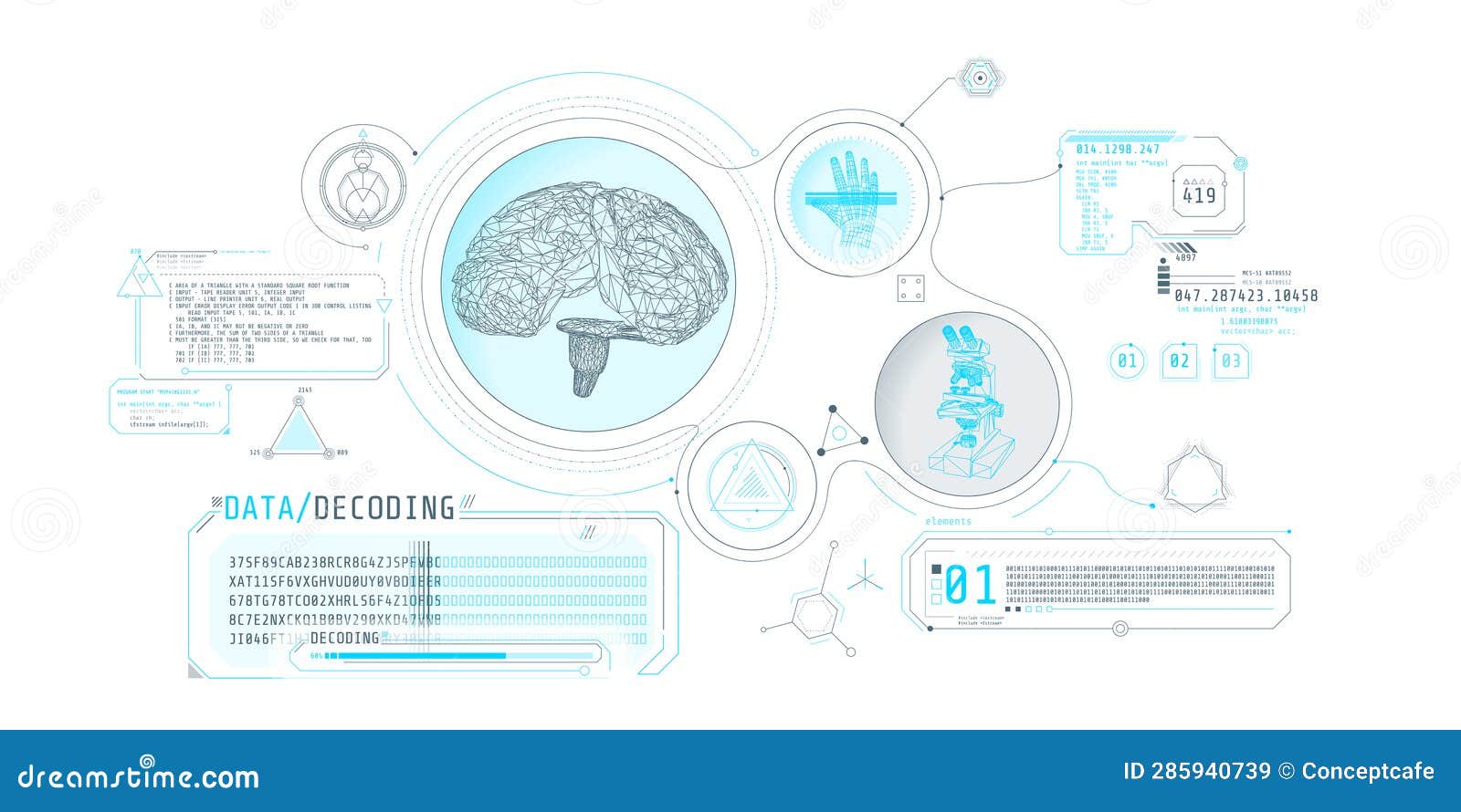 Brain Research Futuristic Interface Screen with Data Decoding. Stock ... Brain Research Futuristic Interface Screen with Data Decoding. Stock ...
