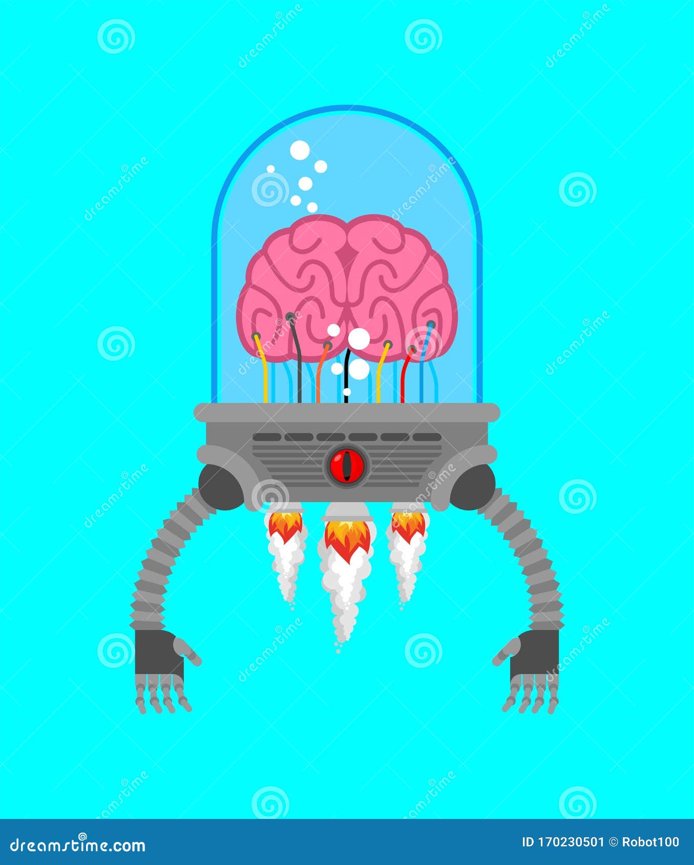 Brain With Robot Hands. Artificial Intelligence With Human Organs ...