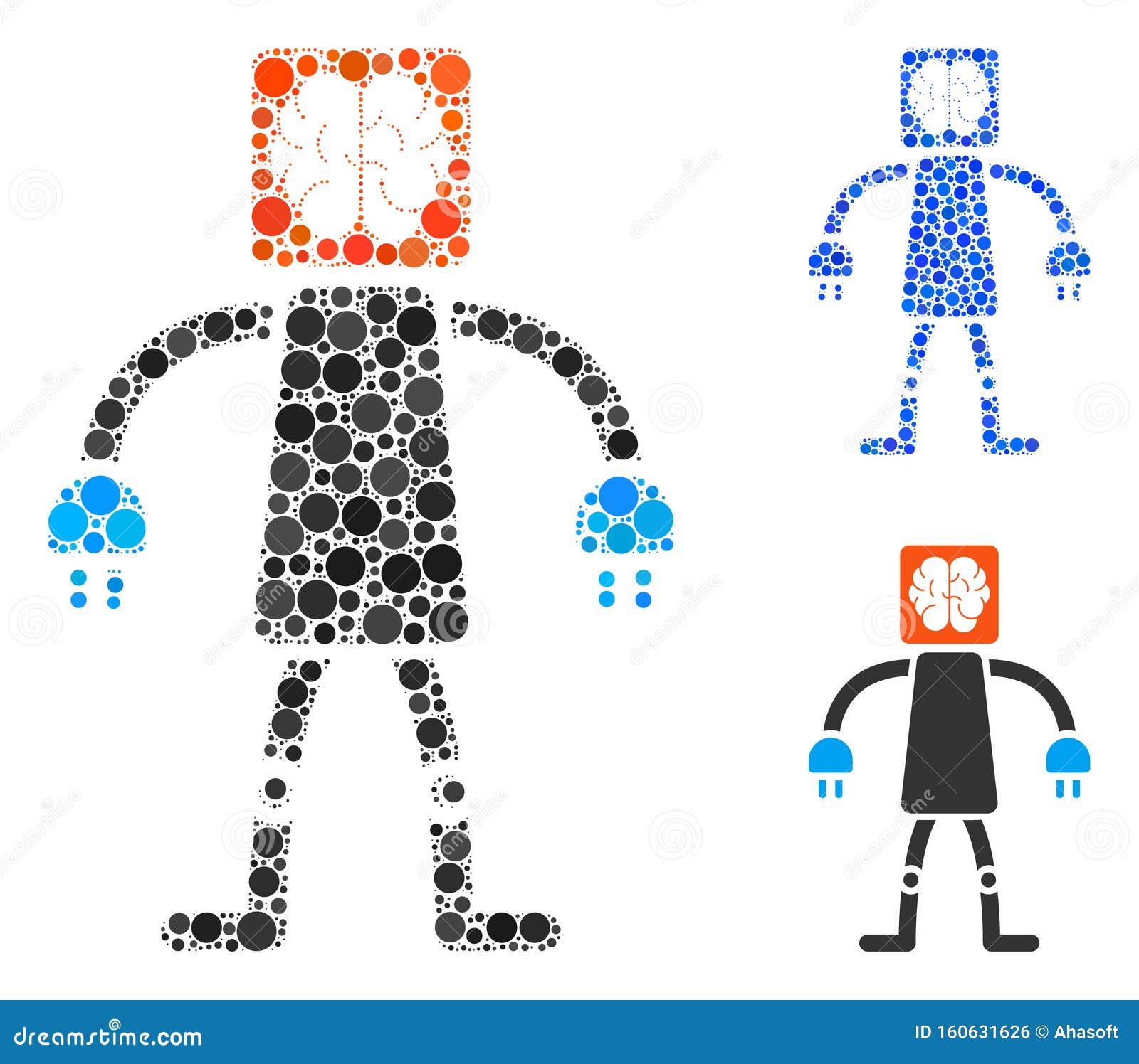 Brain Robot Mosaic Icon of Circles Stock Vector - Illustration of ...