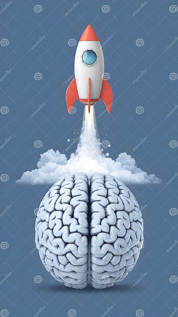 Brain with Rocket Launching from Base, Symbolizing Intellectual ...