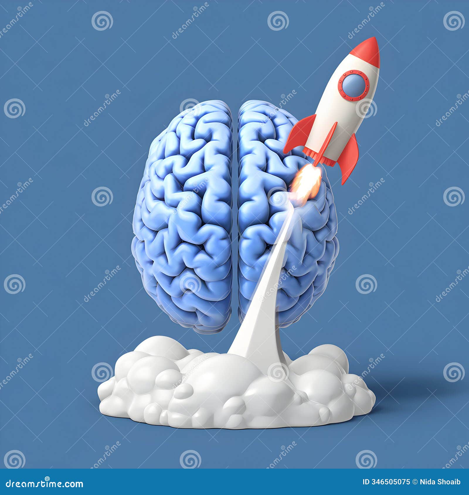 Brain with Rocket Launching from Base, Symbolizing Intellectual ...