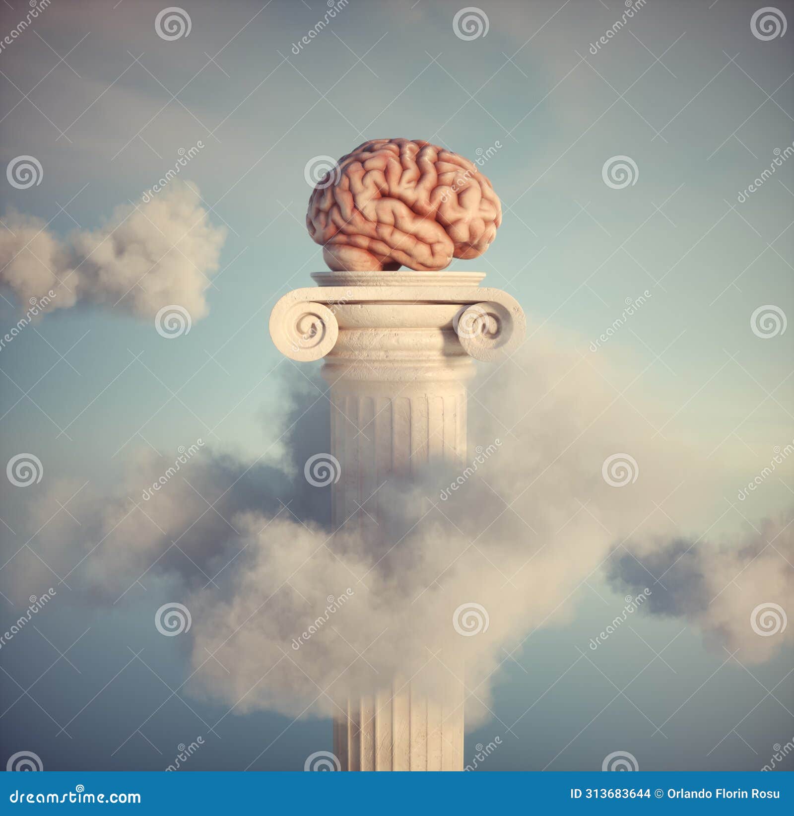 Brain on the Roman column stock illustration. Illustration of ...