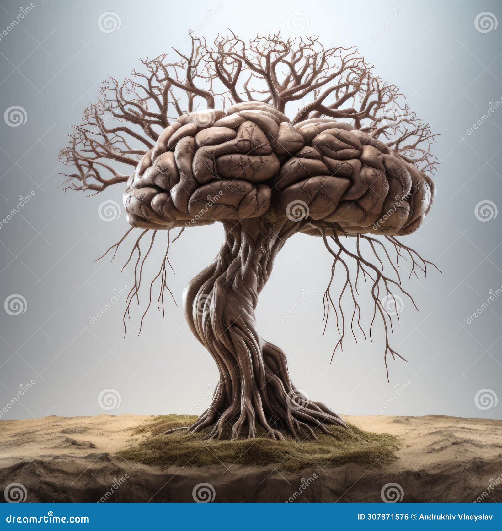 Brain Rooted in Trees, Human Brain Growing from a Root on a Tree Branch ...