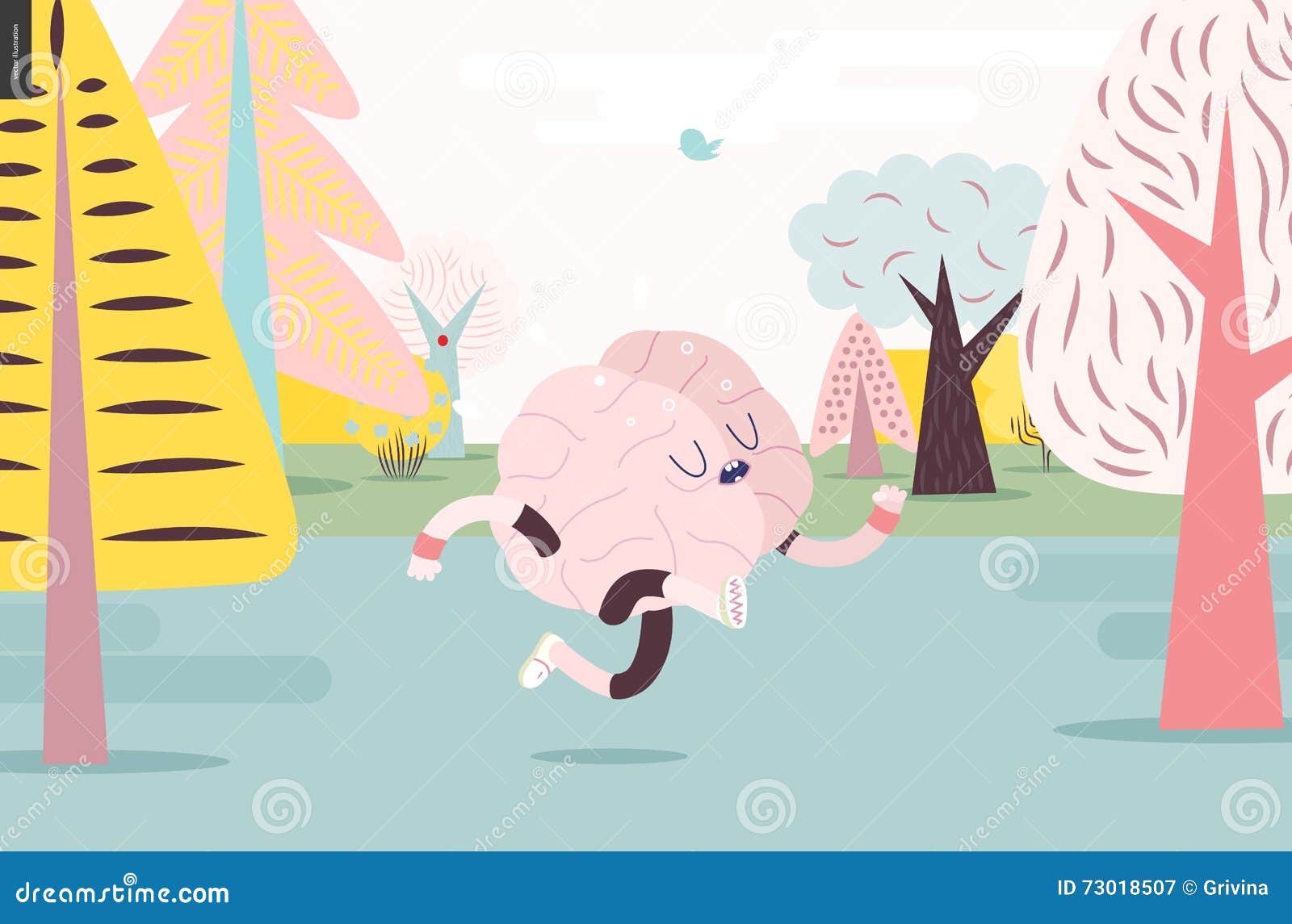 Brain Running in the Forest, White and Pink Version Stock Vector ...