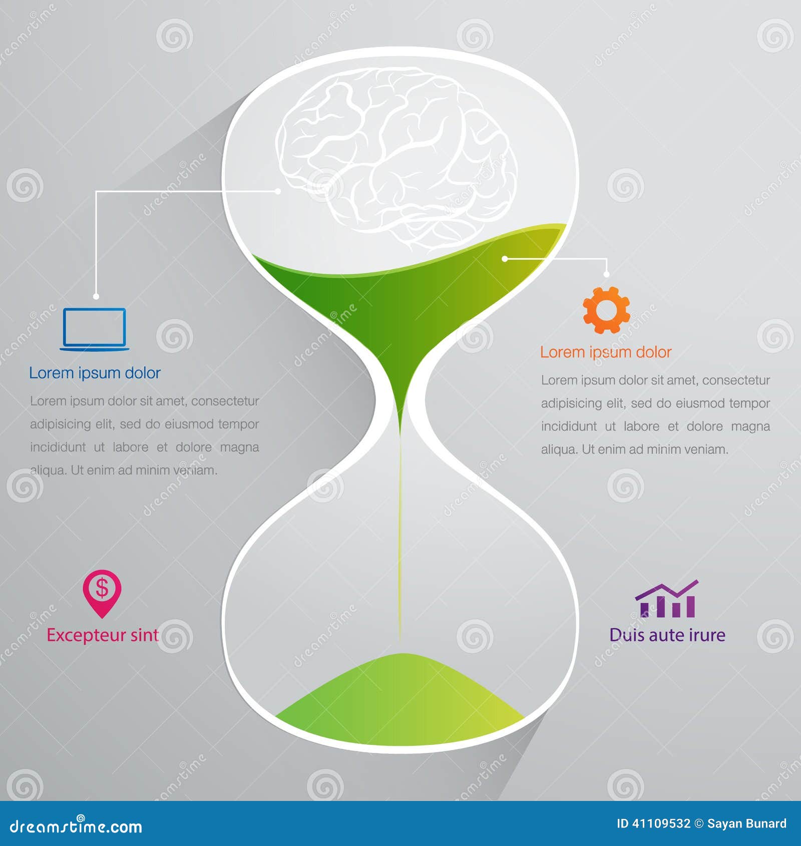 Brain and sand clock stock vector. Illustration of glass - 41109532