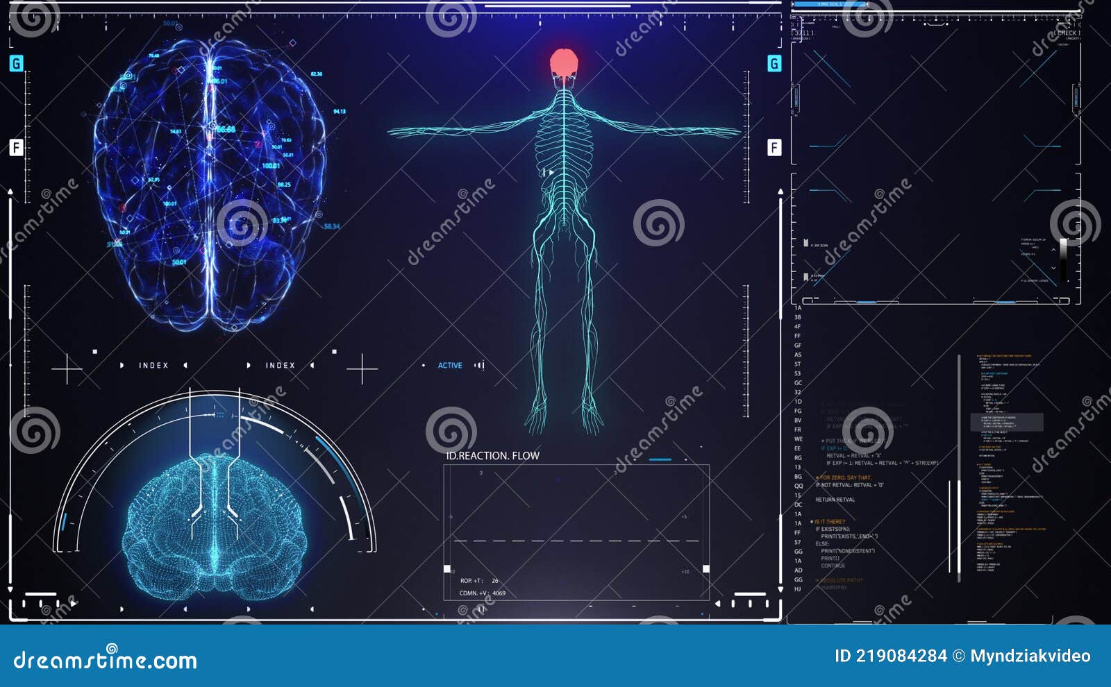 Brain Scan Screen Animation. Screen with Various Parameters Measured ...
