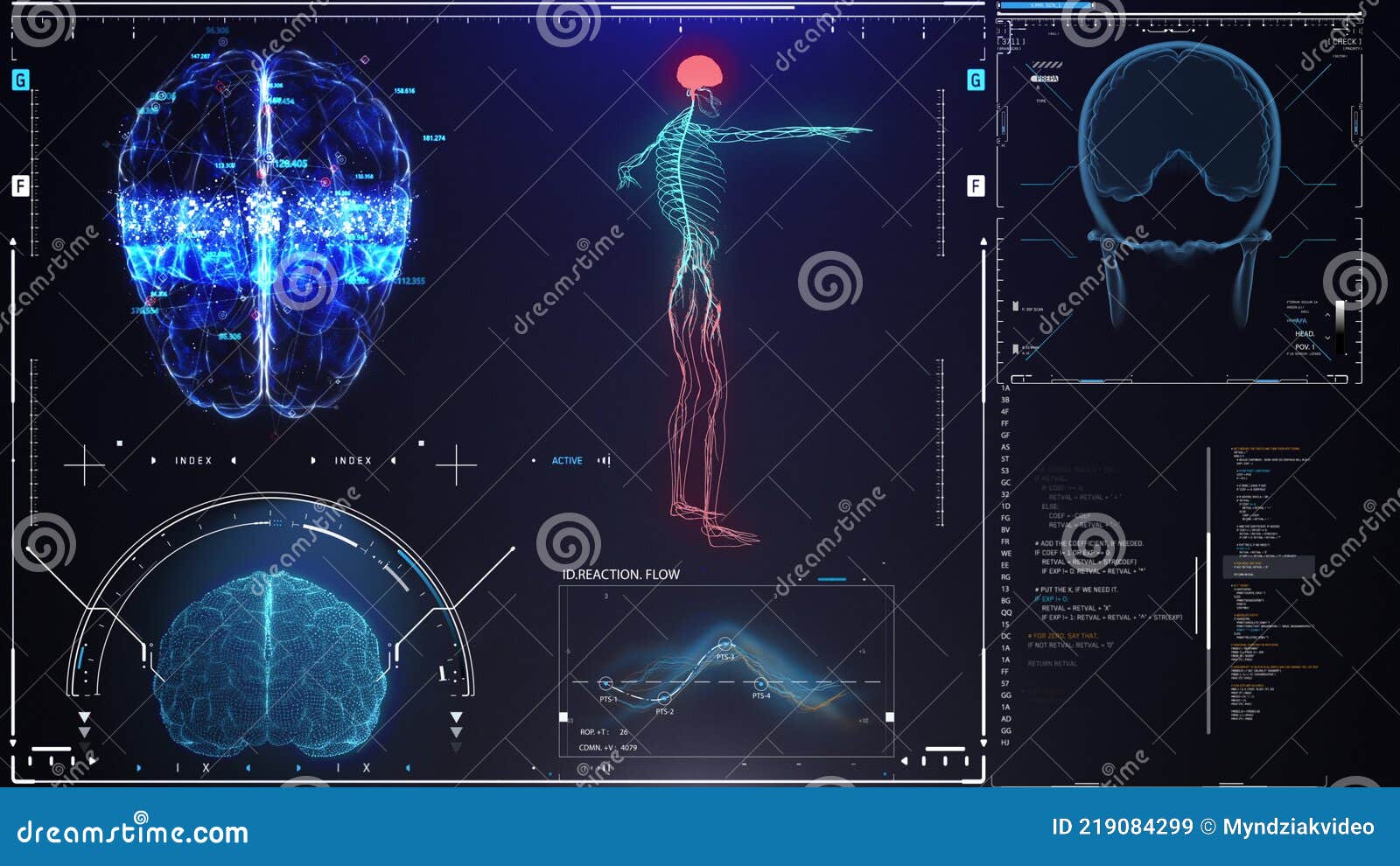 Brain Scan Screen Animation. Screen with Various Parameters Measured ...