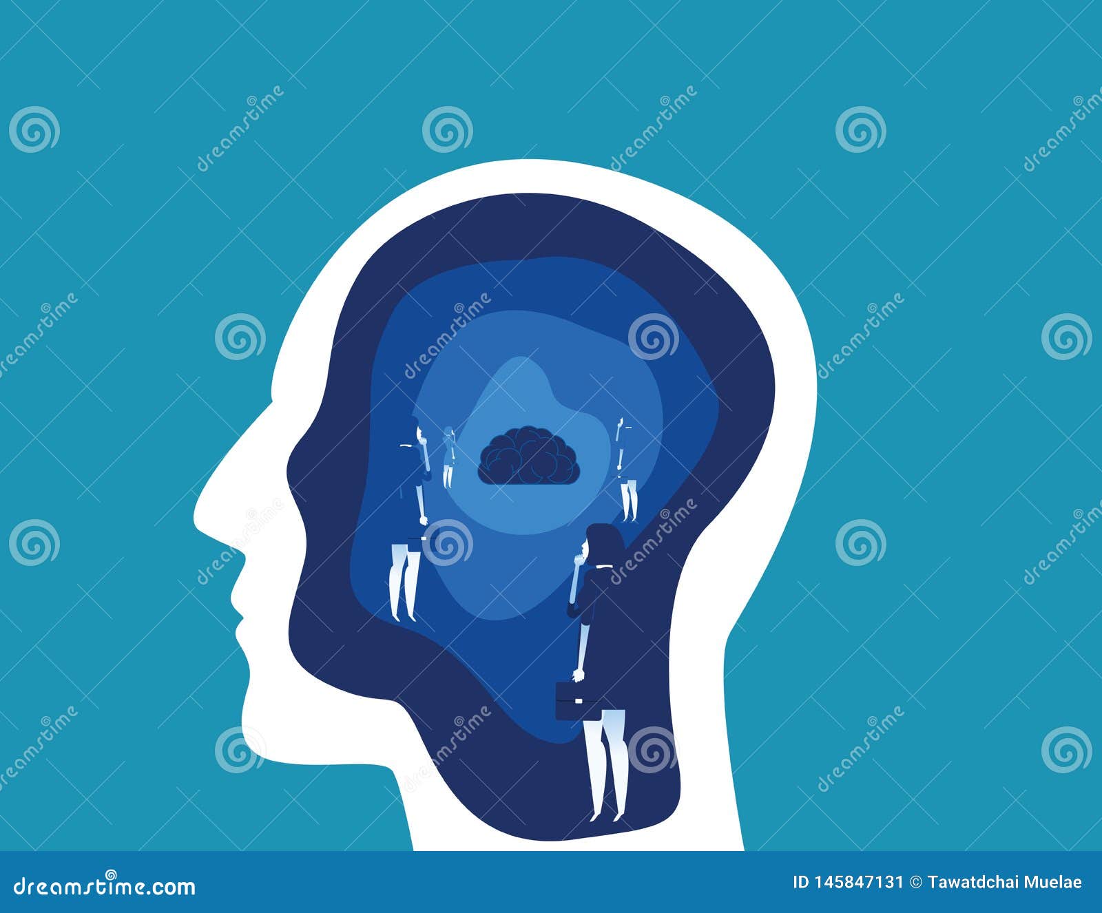 Brain Searching with Head. Concept Business Vector Illustration Stock ...