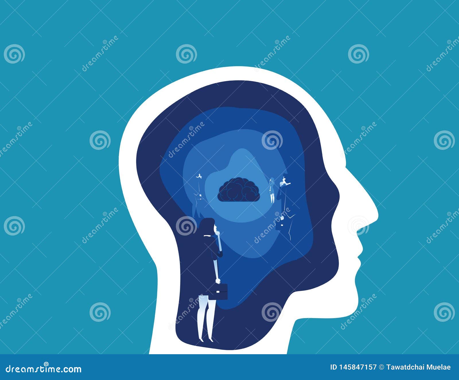 Brain Searching with Head. Concept Business Vector Illustration Stock ...