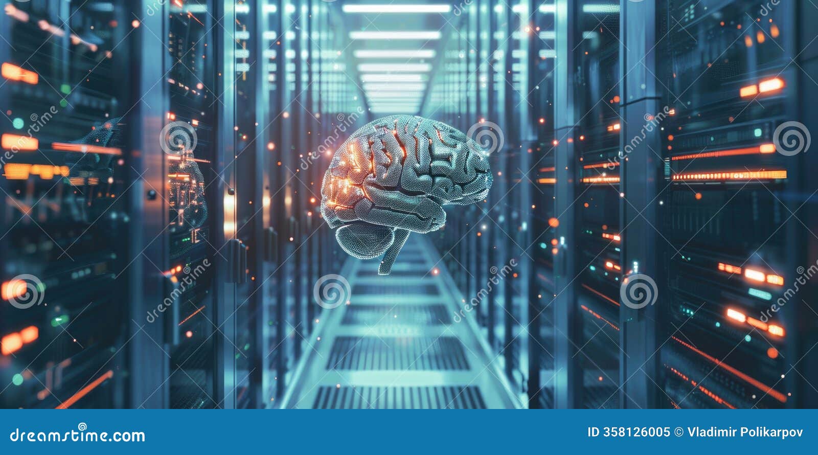 A Brain in a Server Room Setting, Possibly Representing Knowledge or ...