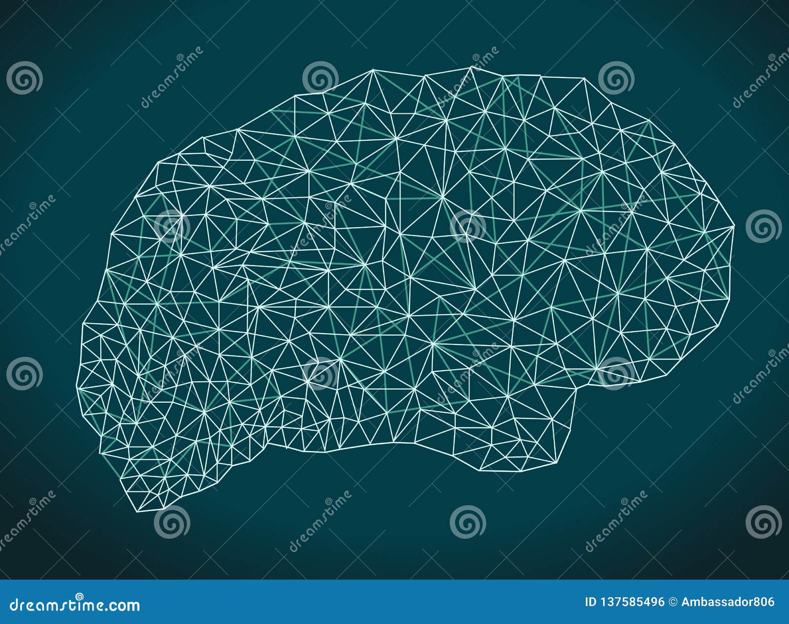 Brain Shape Business Network, Polygons Mesh Graphic, Futuristic ...