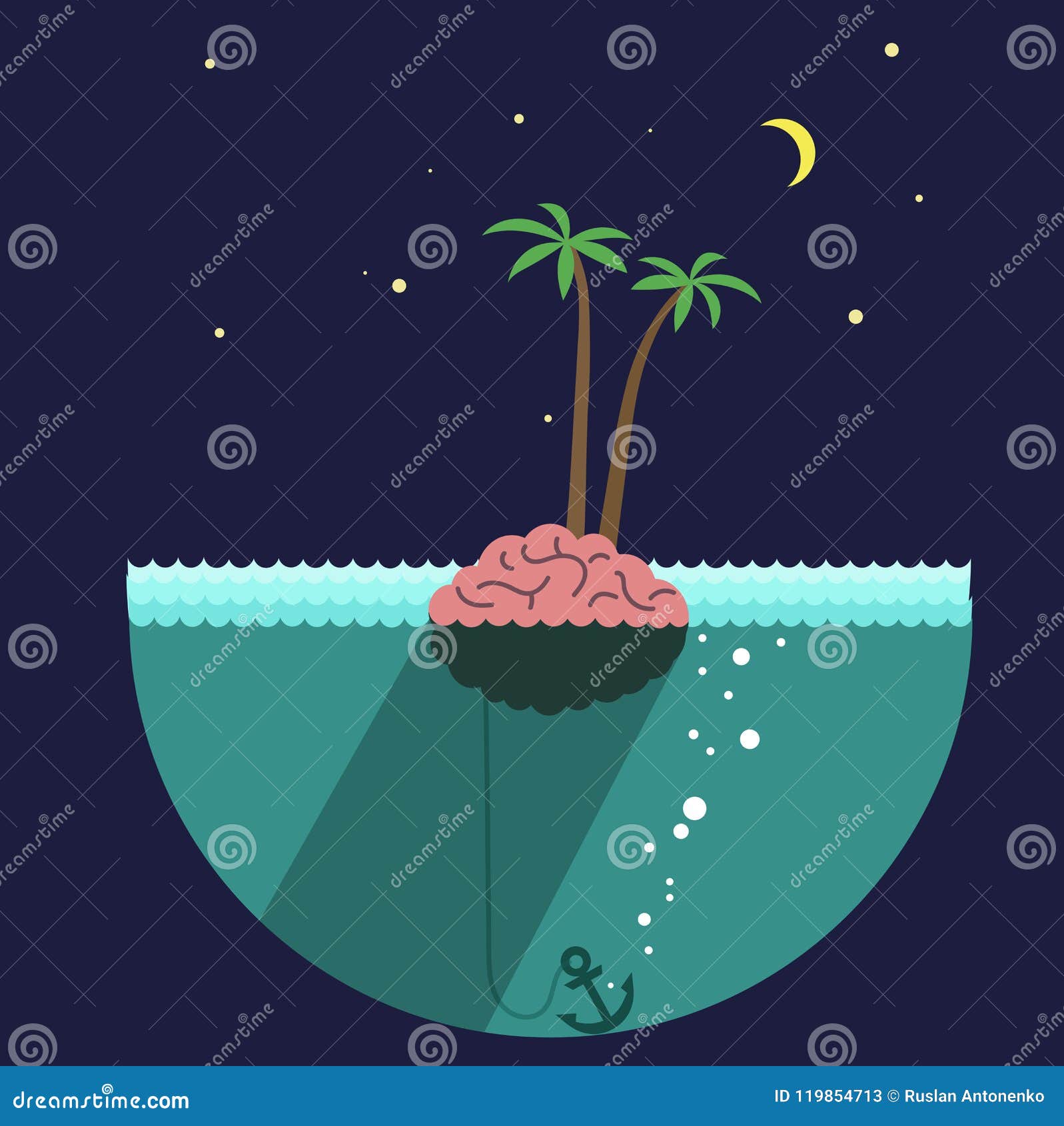 Brain-island night stock vector. Illustration of brain - 119854713