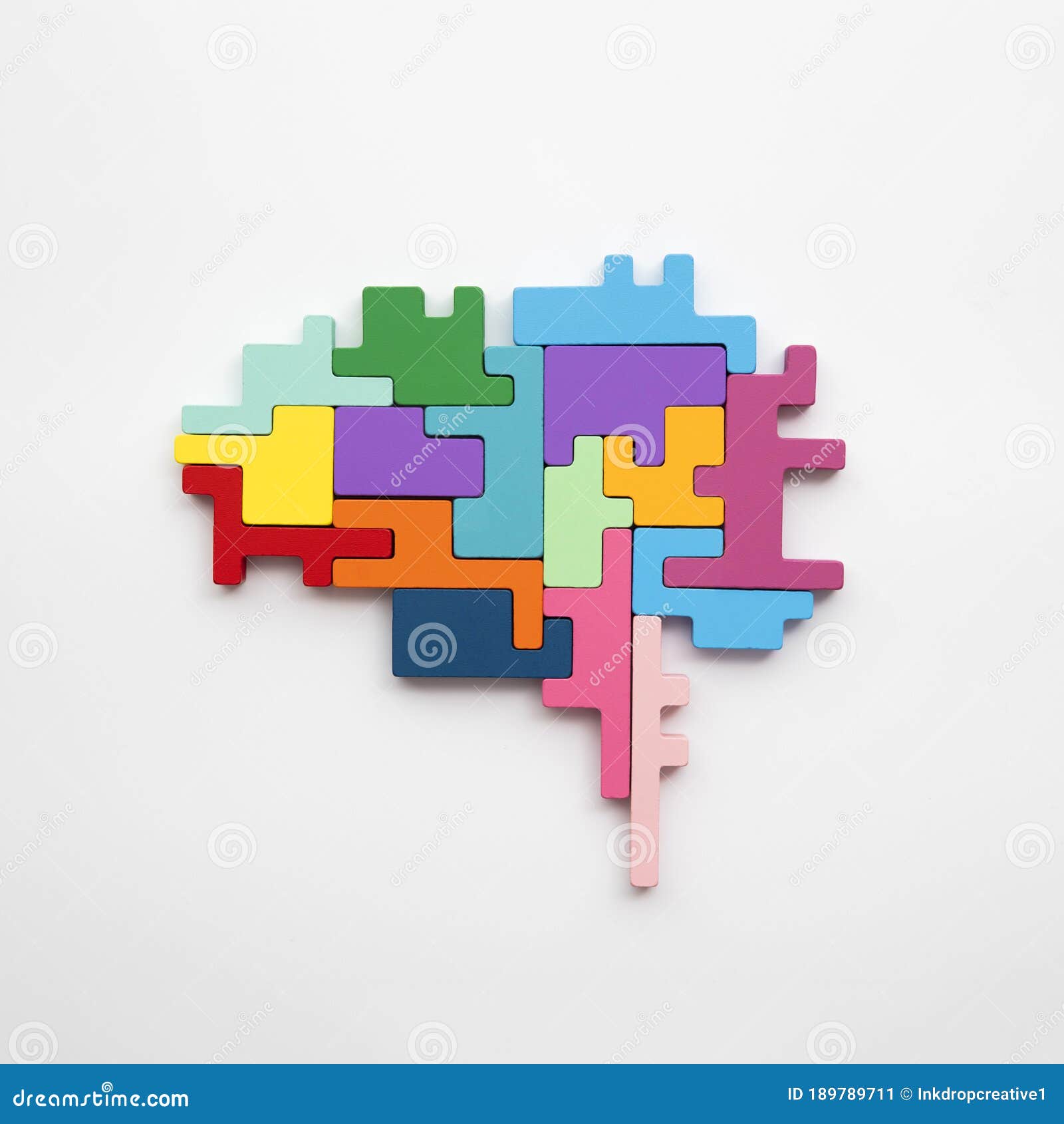 Brain Shape Made from Wooden Puzzle Blocks. Locical Thinking Side of ...