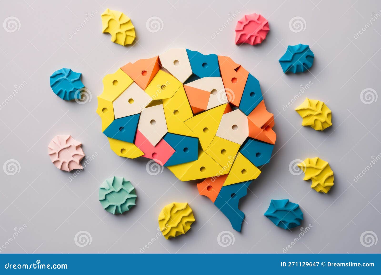 Brain Shape Made from Wooden Puzzle Blocks. Logical Thinking Side of ...