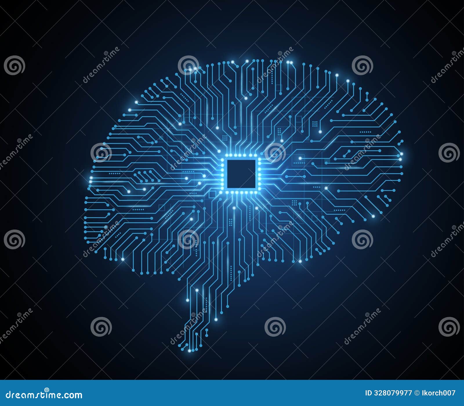 Brain-shaped Circuit Board with Chip. Artificial Intelligence, Digital ...