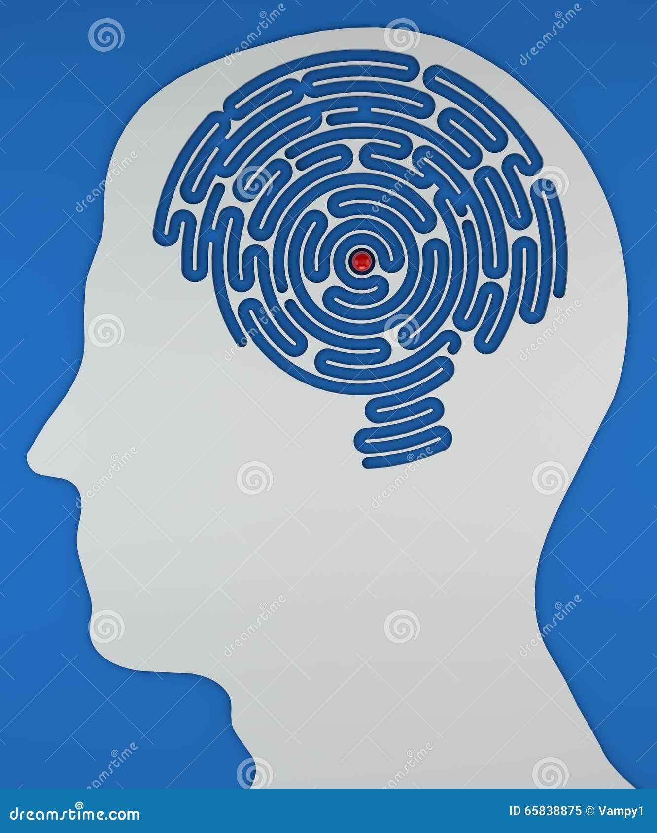 Brain-shaped Labyrinth Inside the Head of a Profile Stock Illustration ...