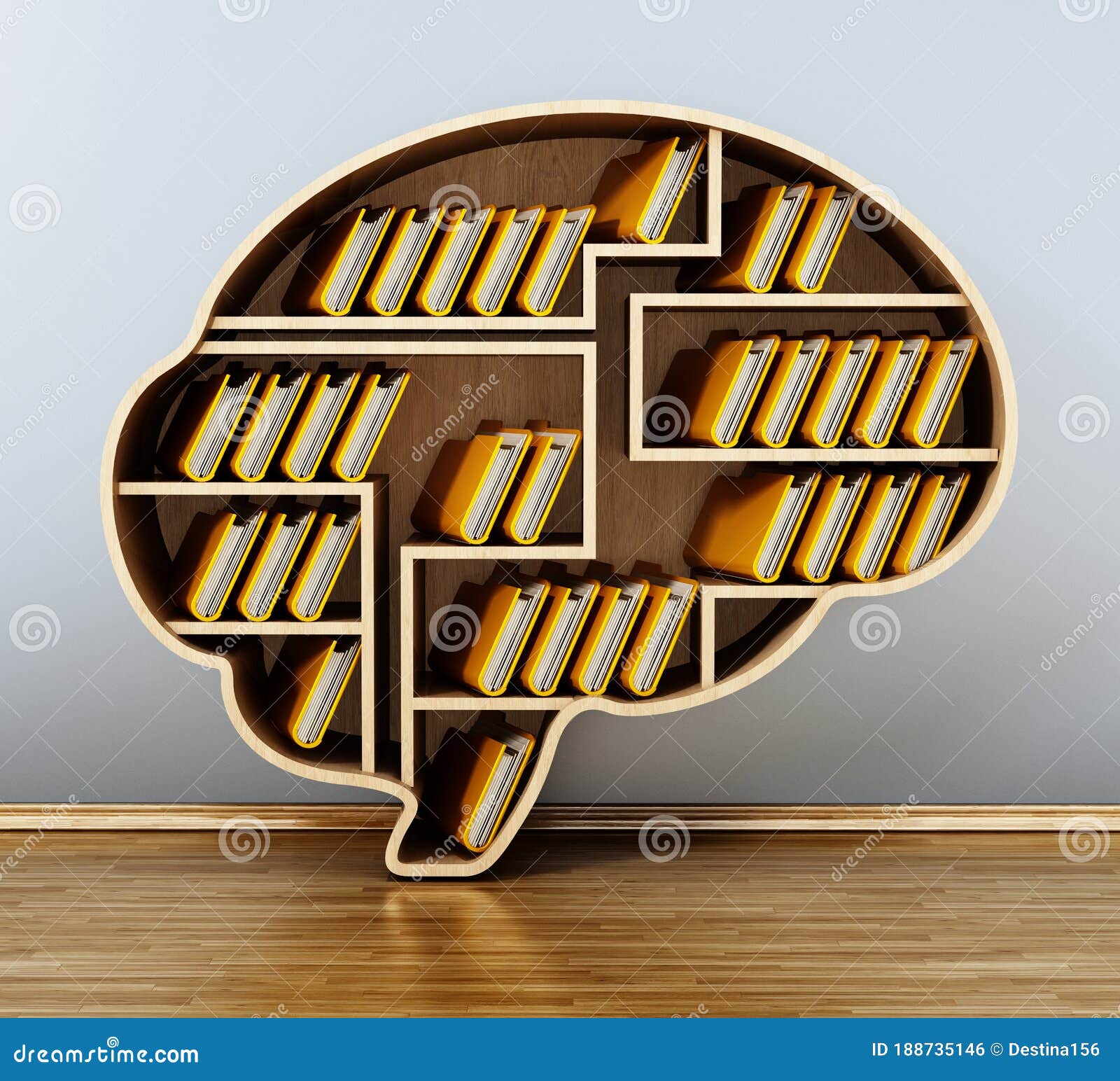 Brain Shaped Library Full of Folders. 3D Illustration Stock ...