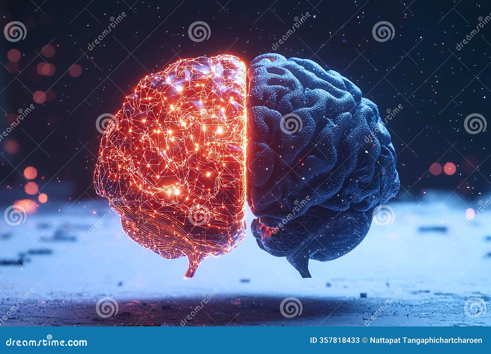 Brain Shaped Neural Network, Glowing with Ethics on One Side, Distorted ...