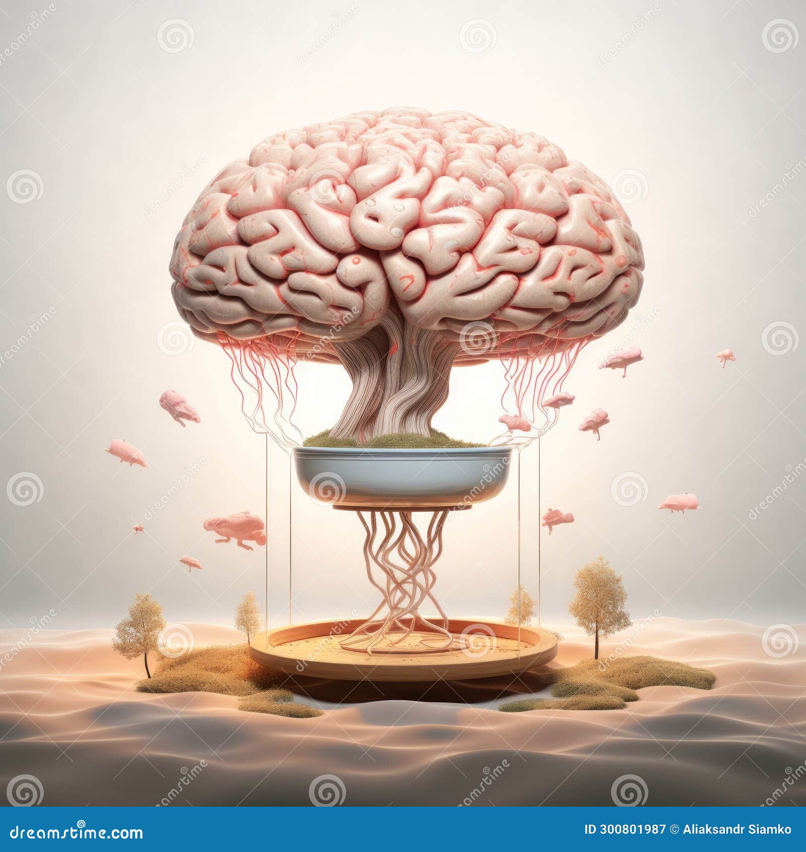 A Brain Shaped Object with Wires and Trees in the Water Stock Image ...