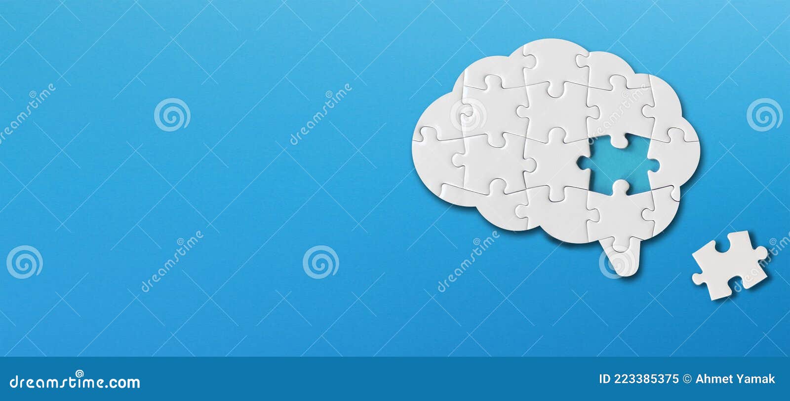 Brain Shaped White Jigsaw Puzzle on Blue Background, a Missing Piece of ...