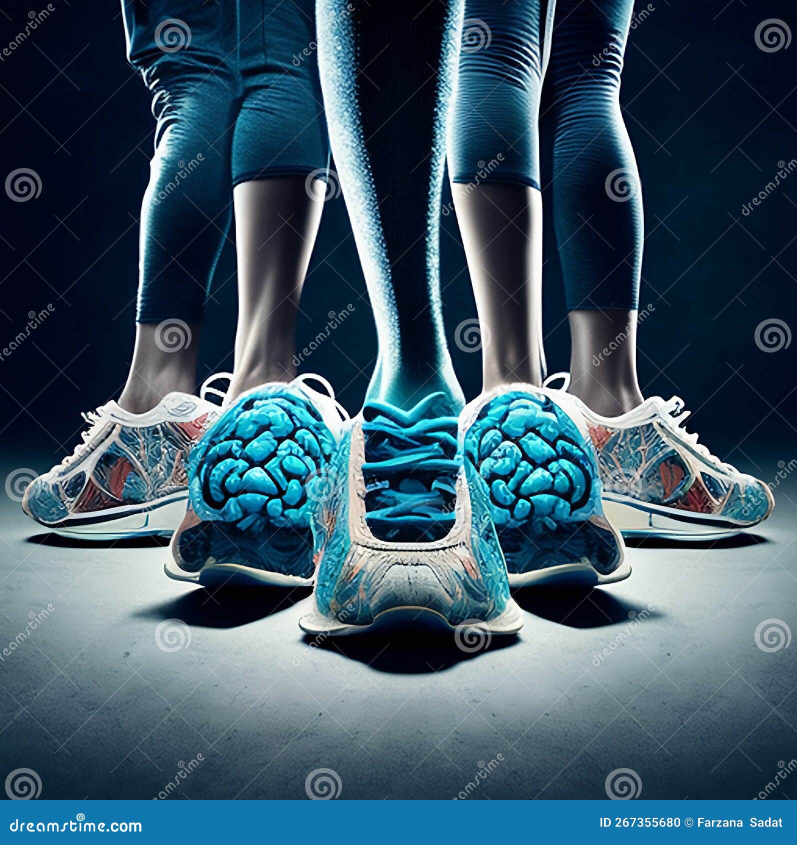 Brain with shoes and hands stock illustration. Illustration of brain ...