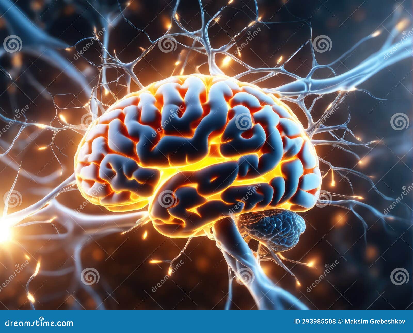 Brain Showing Neurons Firing and Neural Extensions Stock Illustration ... Brain Showing Neurons Firing and Neural Extensions Stock Illustration ...